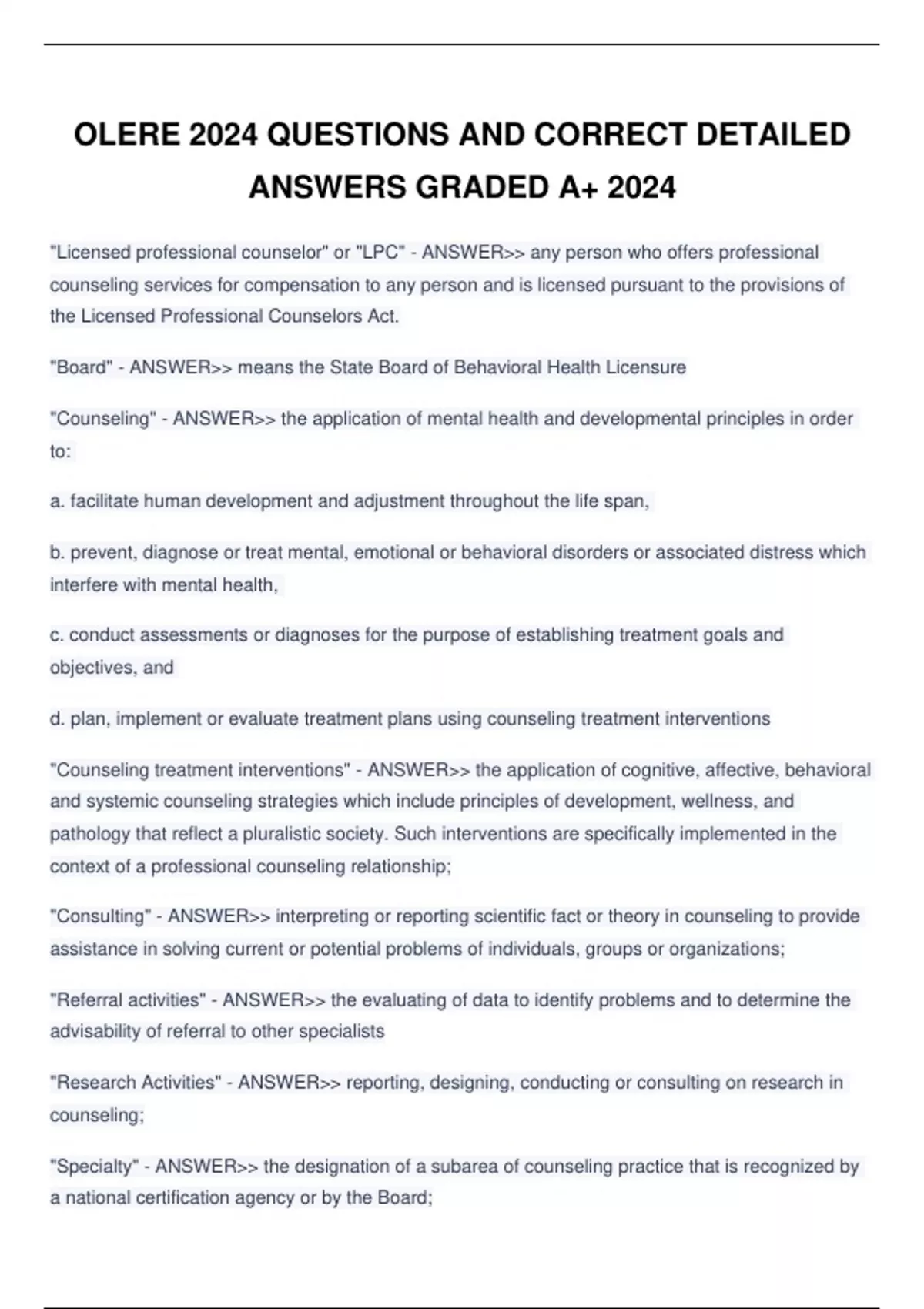 OLERE 2024 QUESTIONS AND CORRECT DETAILED ANSWERS GRADED A+ 2024 ...