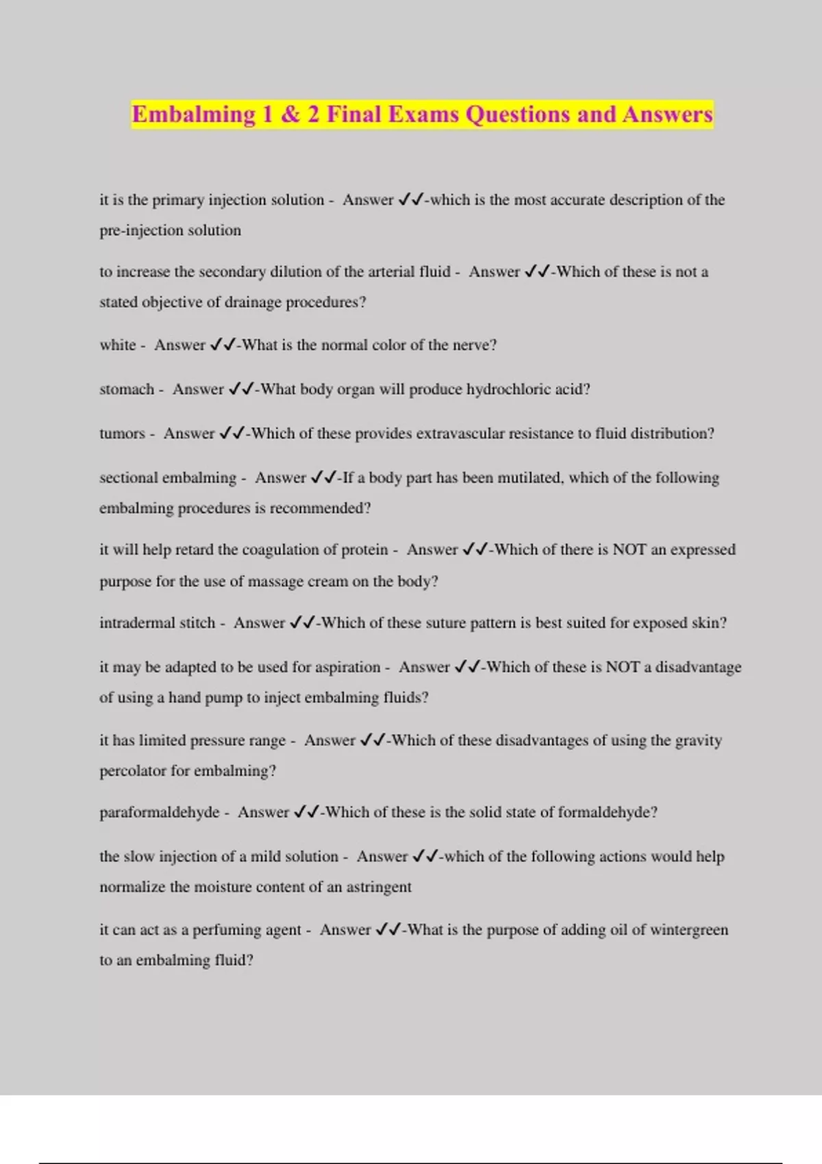 Compiled Exams for AAMI Principles of Embalming with Complete ...