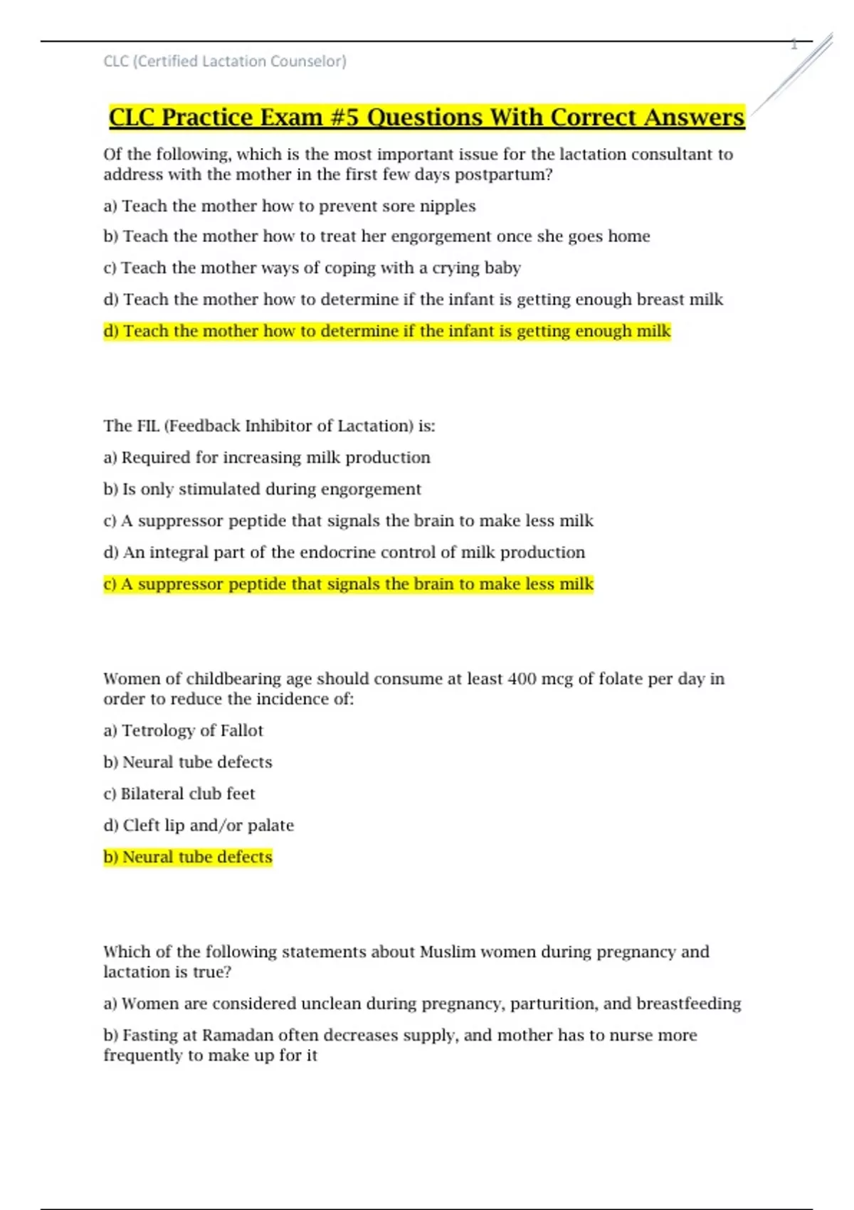 CLC Practice Exam #5 Questions With Correct Answers - CLC - Stuvia US