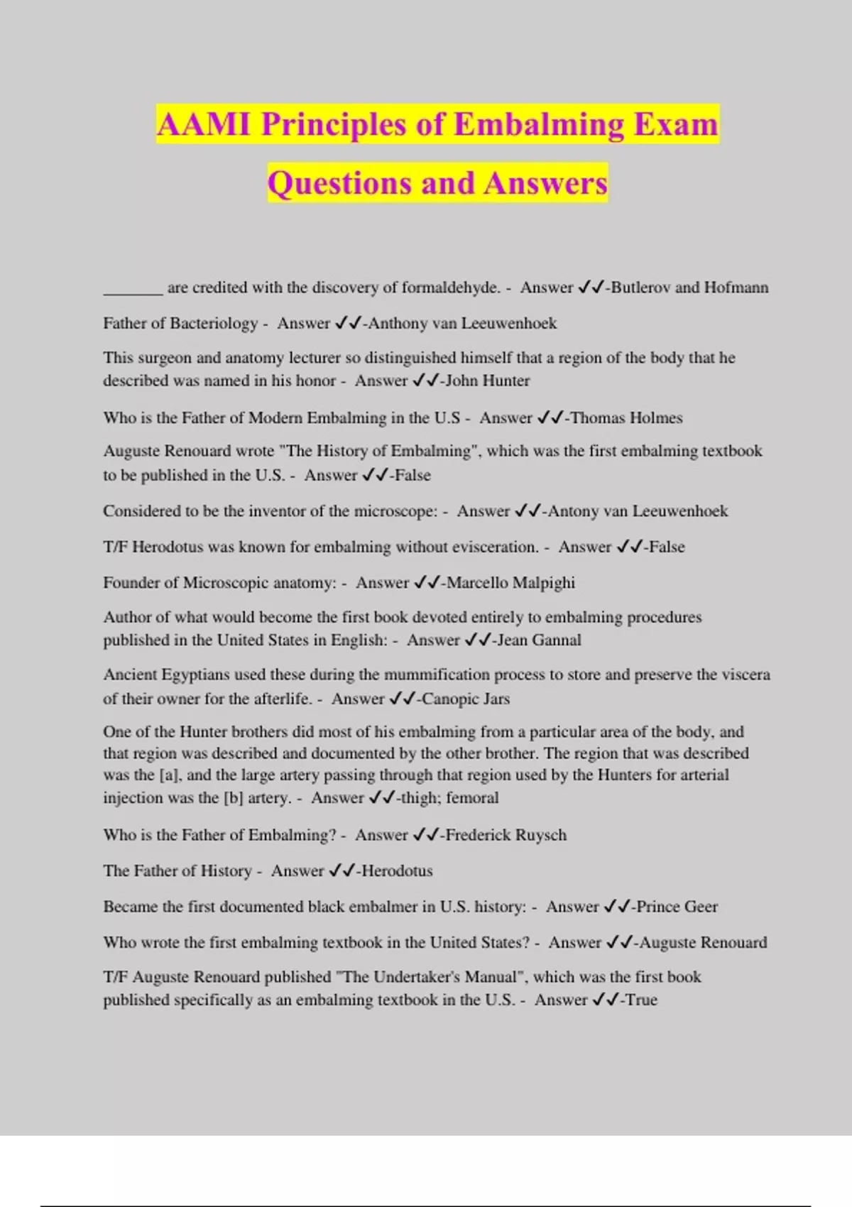 AAMI Principles of Embalming Exam Questions and Answers - AAMI ...