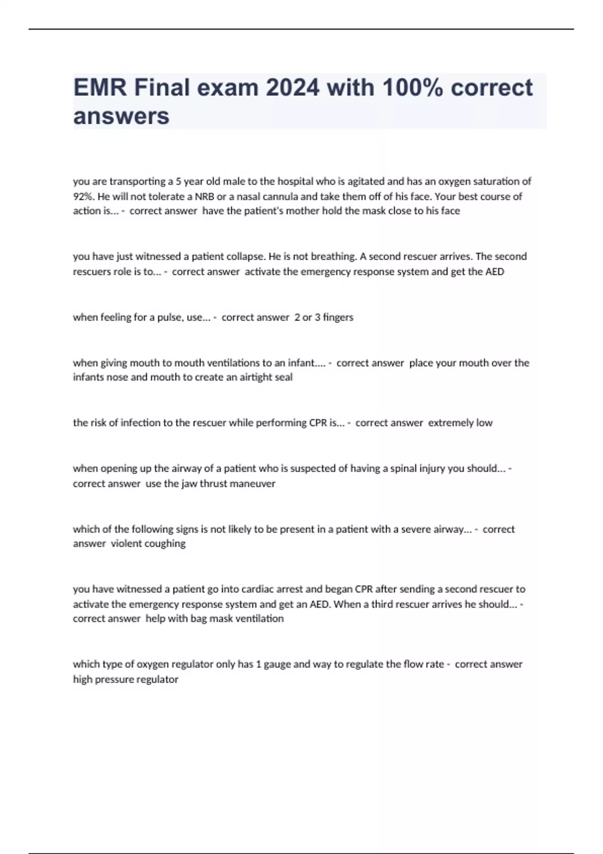 EMR Final exam 2024 with 100% correct answers - EMR - Stuvia US