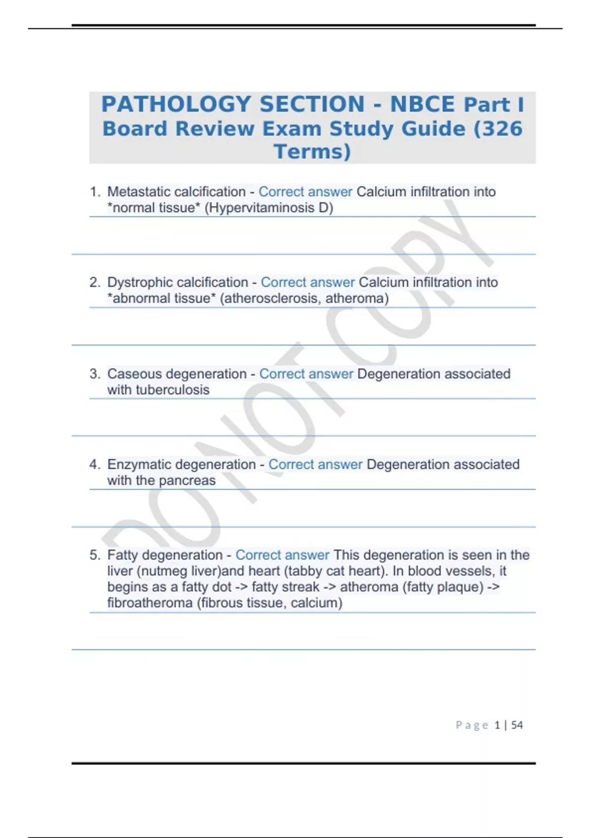 PATHOLOGY SECTION - NBCE Part I Board Review Exam Study Guide (326 ...