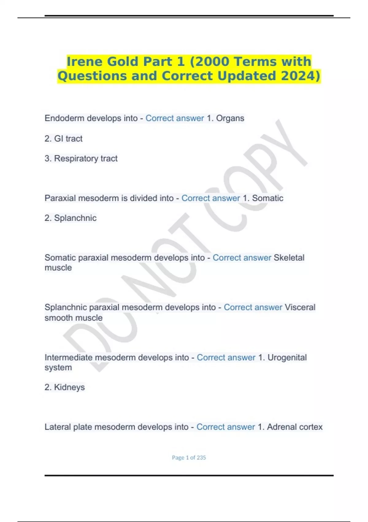 Irene Gold Part 1 (2000 Terms with Questions and Correct Updated 2024 ...