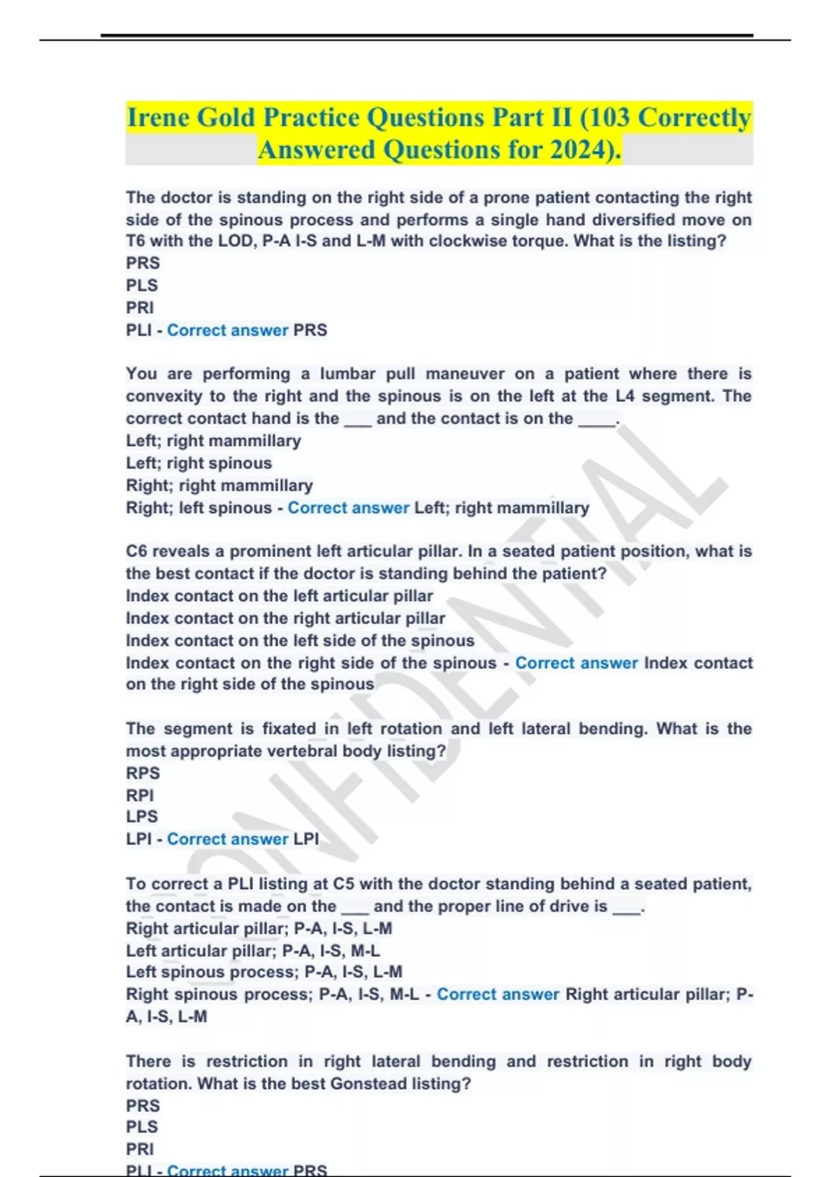 Irene Gold Practice Questions Part II (103 Correctly Answered Questions ...