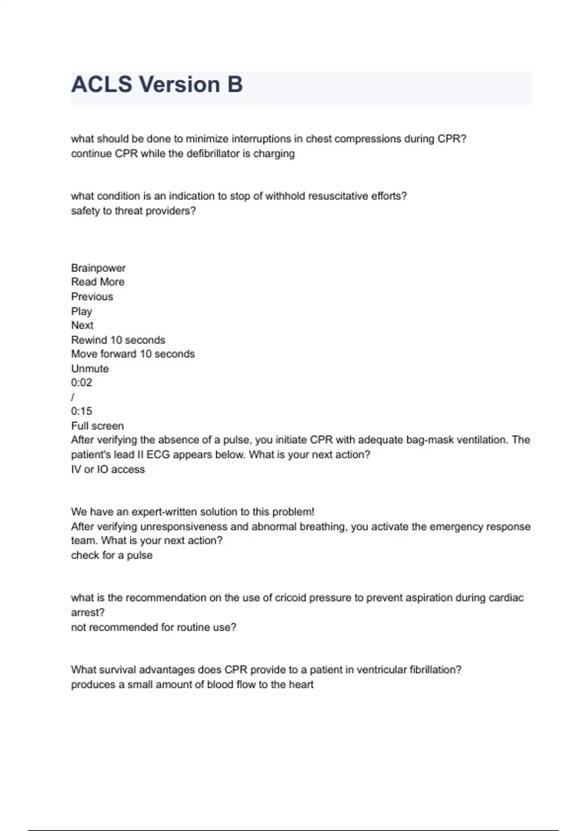 ACLS Exams NEWEST 2026/2027 ACTUAL EXAM COMPLETE QUESTIONS AND CORRECT ...