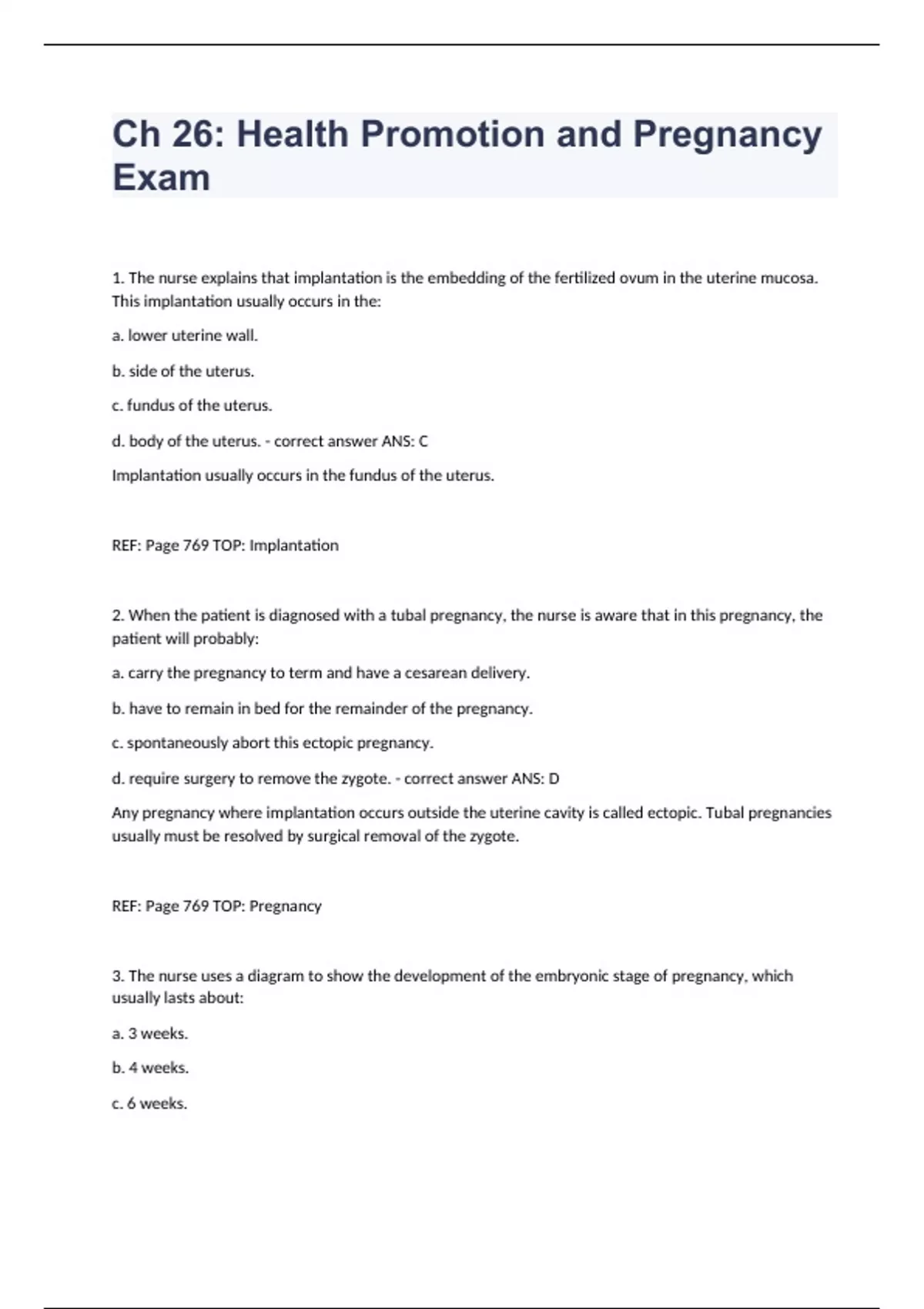 Ch 26: Health Promotion and Pregnancy Exam 2023/2024 latest update ...