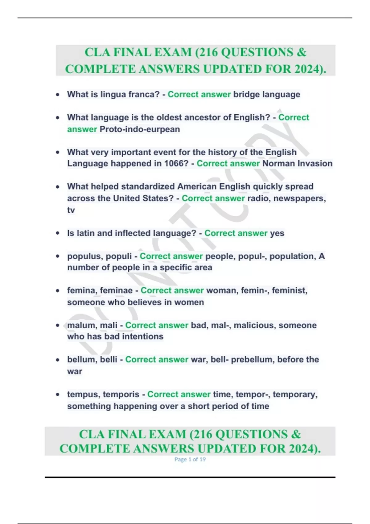 CLA FINAL EXAM (216 QUESTIONS & COMPLETE ANSWERS UPDATED FOR 2024 ...