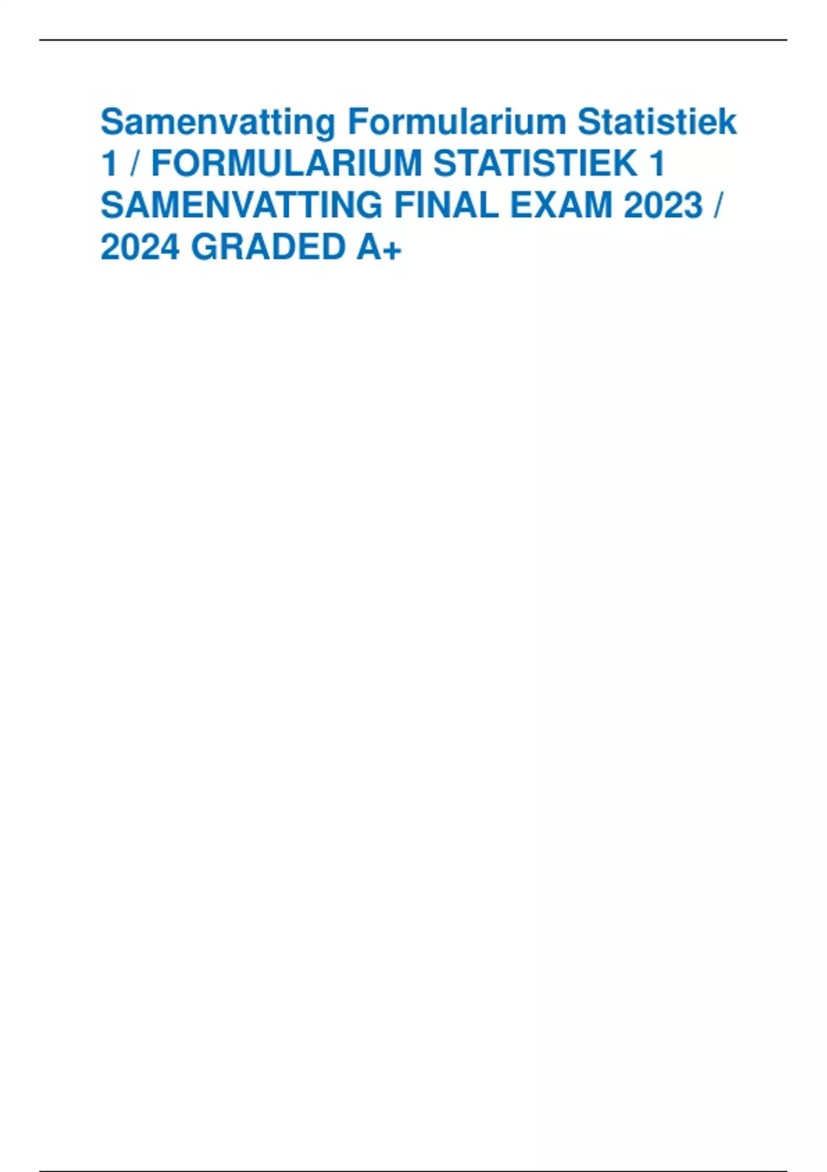 Samenvatting Formularium Statistiek 1 / FORMULARIUM STATISTIEK 1 ...
