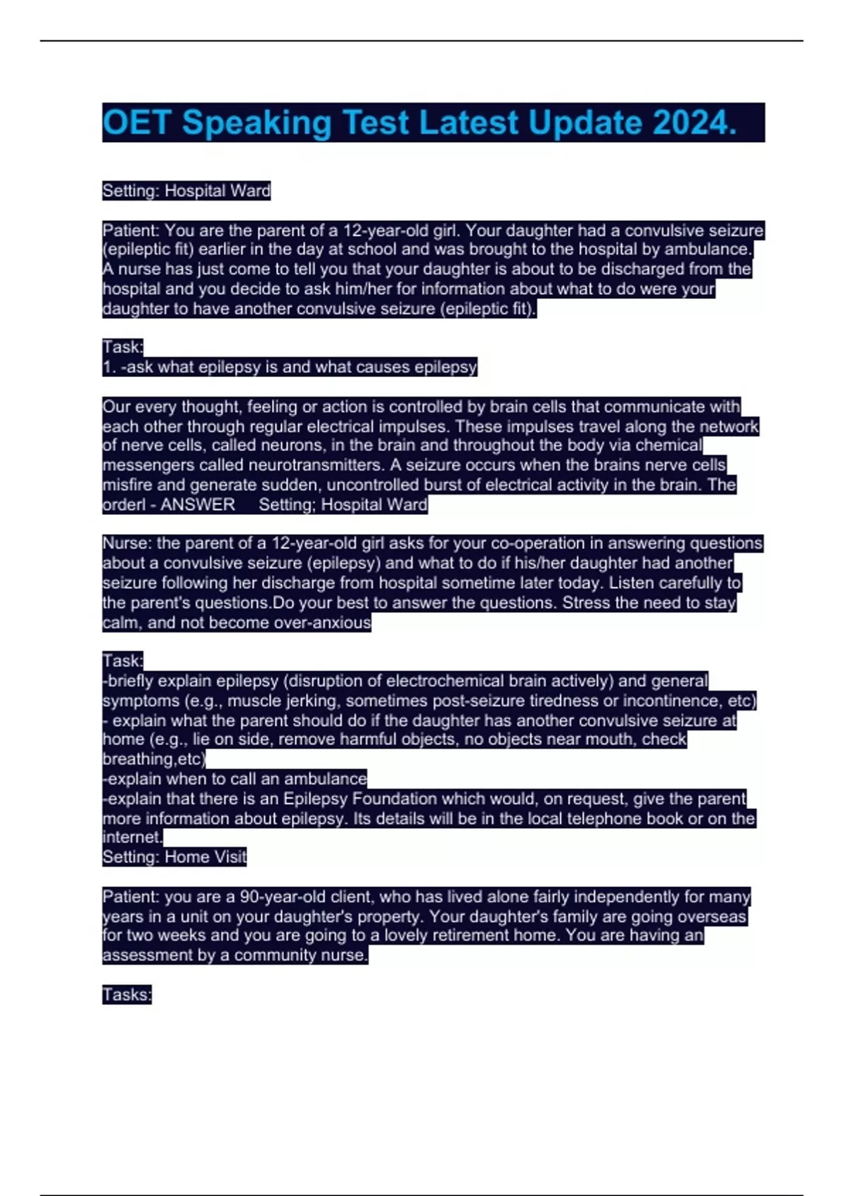 OET Speaking Test Latest Update 2024. - OET MEDICINE - Stuvia US