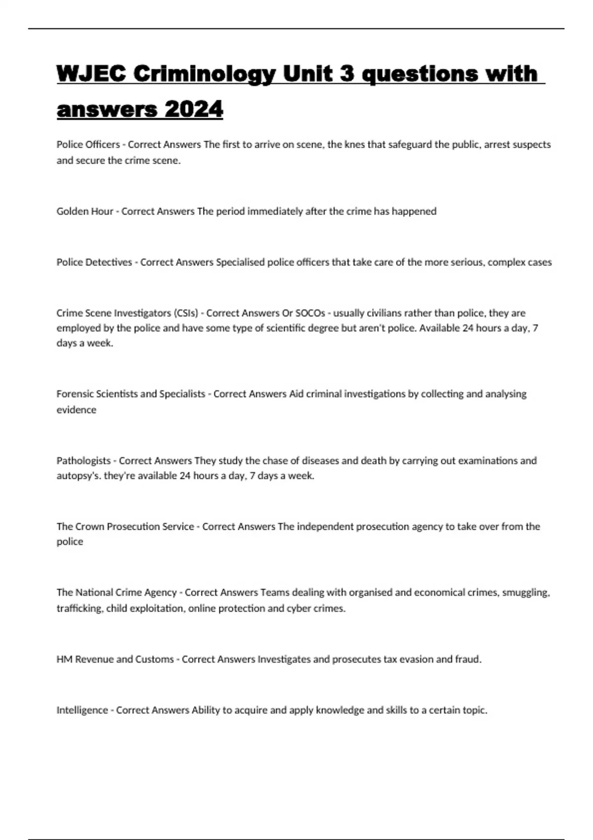 WJEC Criminology Unit 3 questions with answers 2024 - WJEC Criminology - Stuvia US