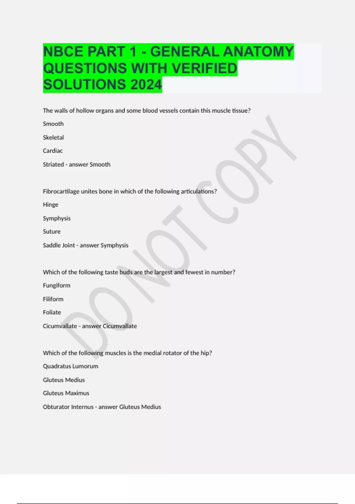 NBCE PART 1 - GENERAL ANATOMY QUESTIONS WITH VERIFIED SOLUTIONS 2024 - NBCE - Stuvia US