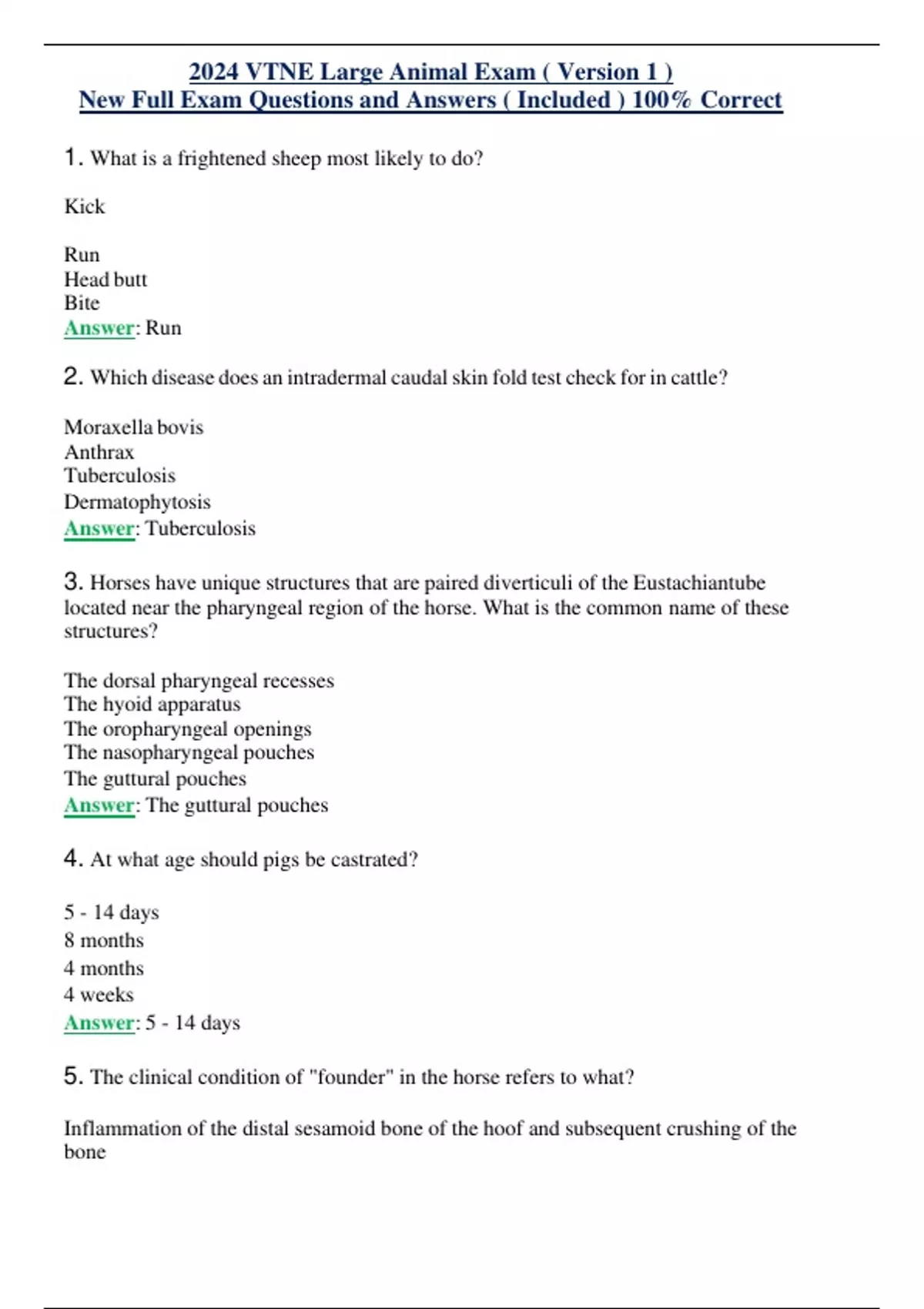 2024 VTNE Large Animal Exam ( Version 1 - 4 ) New Full Exam Questions ...
