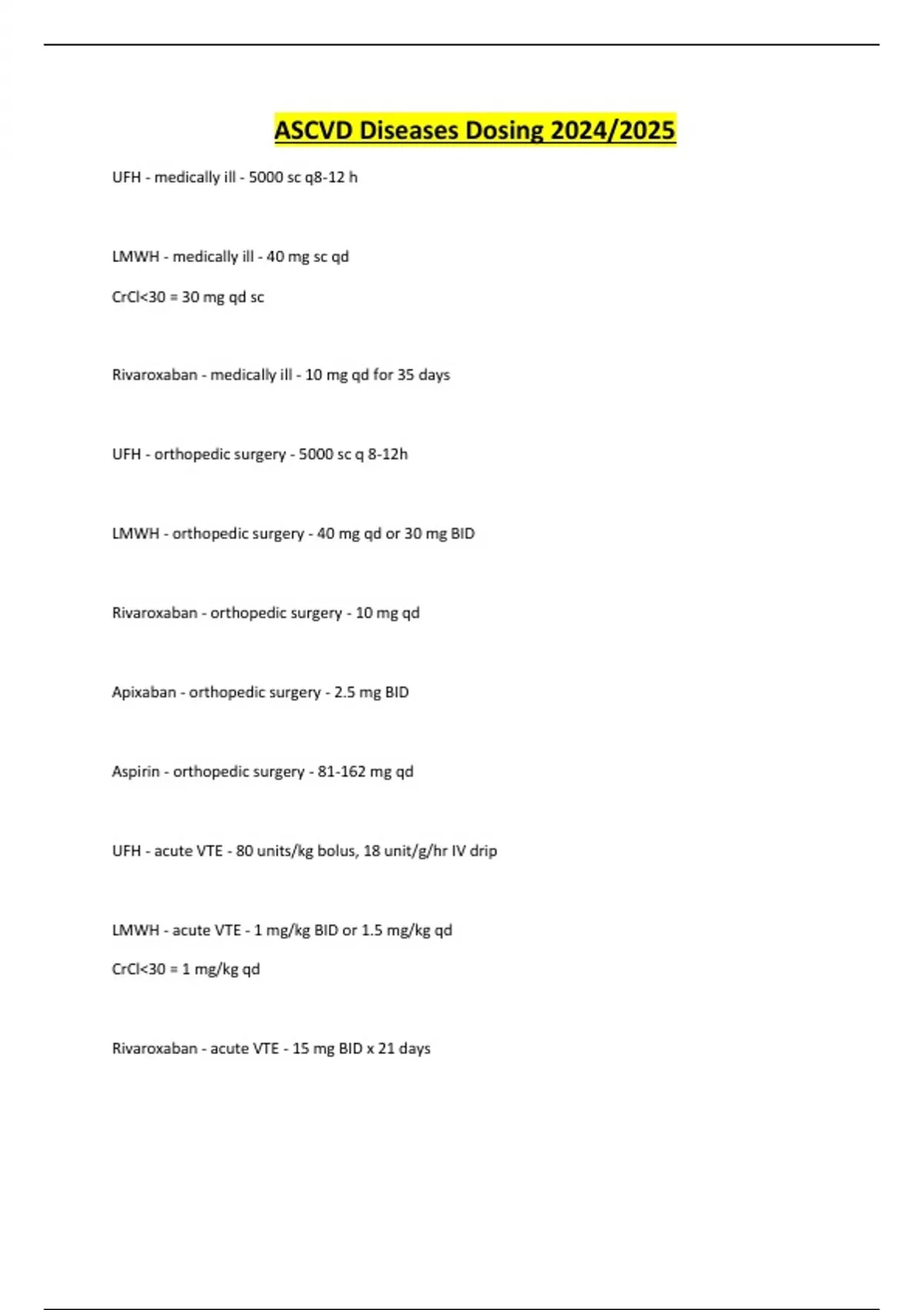 ASCVD Diseases Dosing 2024/2025 - ASCVD - Stuvia US