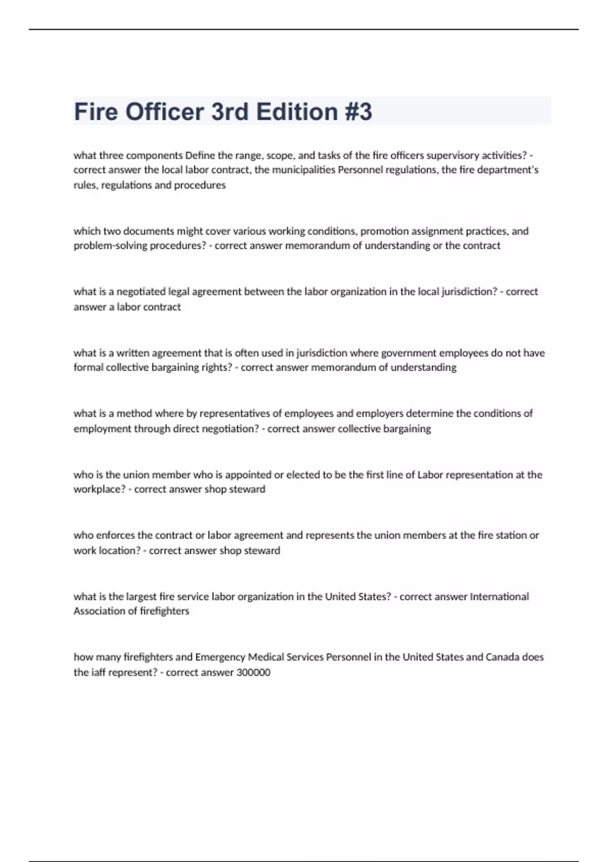 Fire Officer 3rd Edition #3 Question and answers 100% correct 2023/2024 ...