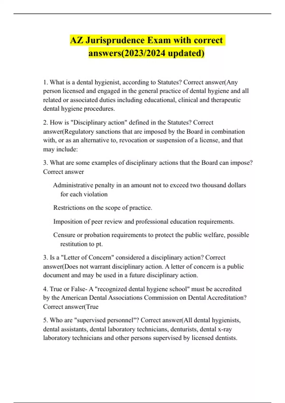 AZ Jurisprudence Exam with correct answers(2023/2024 updated ...