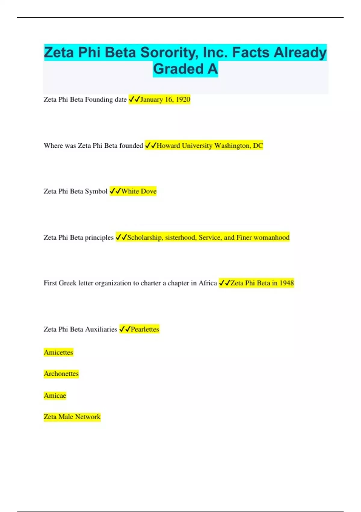 Zeta Phi Beta Sorority, Inc. Facts Already Graded A - Zeta Phi Beta ...