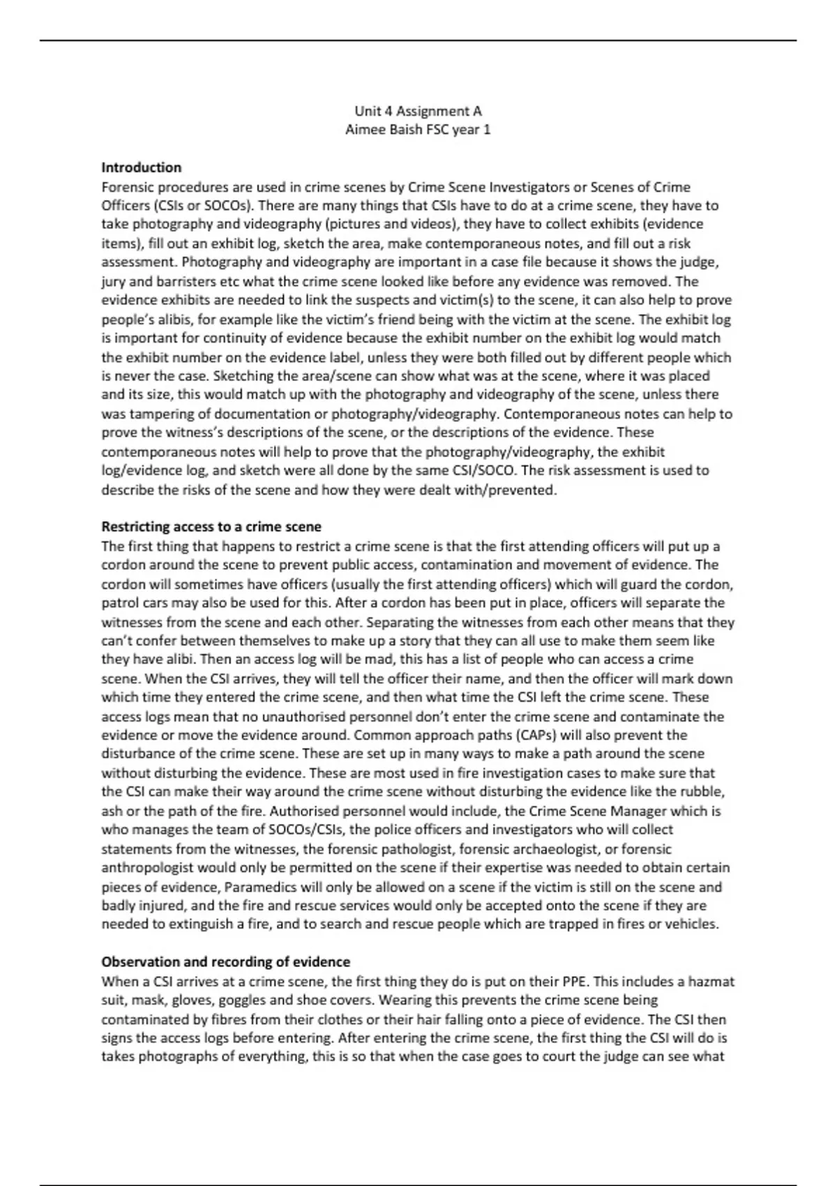 Assignment 1 Unit 4 Forensic Investigation Procedures In Practice Unit 4 Forensic