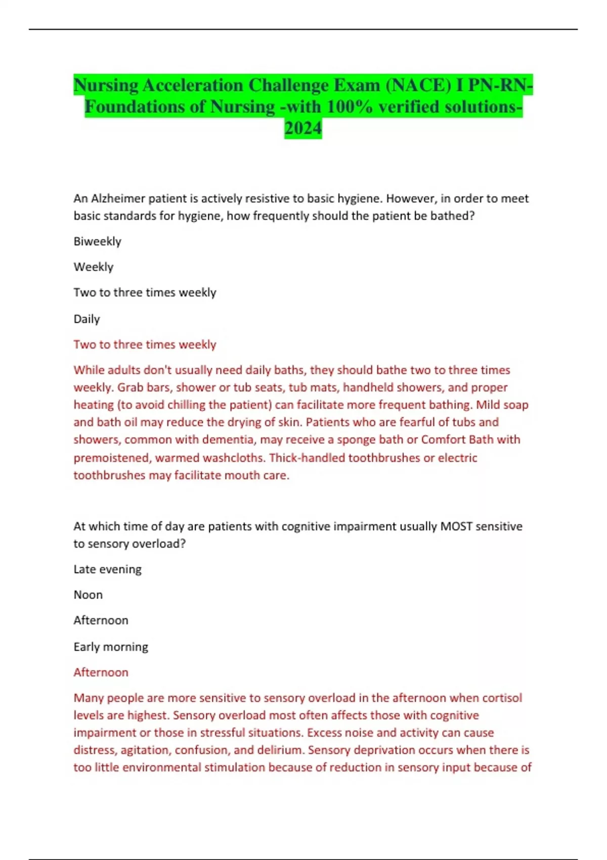 Nursing Acceleration Challenge Exam (NACE) I PN-RN- Foundations of ...