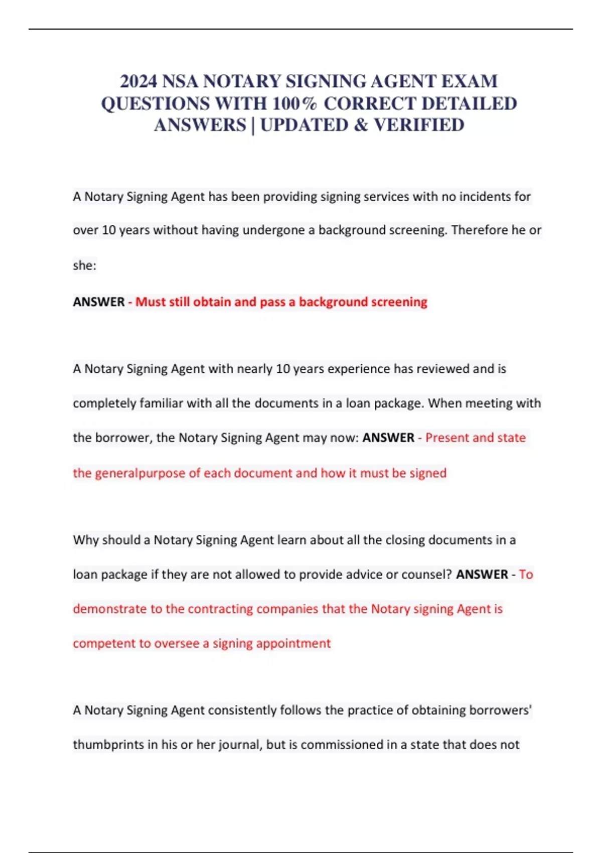 2024 NSA NOTARY SIGNING AGENT EXAM QUESTIONS WITH 100% CORRECT DETAILED ...