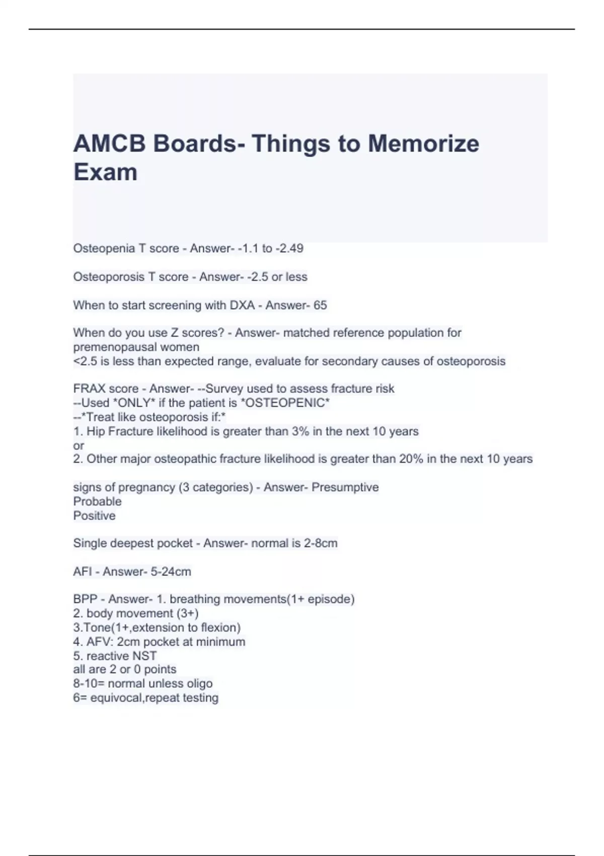 AMCB Boards- Things to Memorize Exam Questions and Answers - AMCB ...