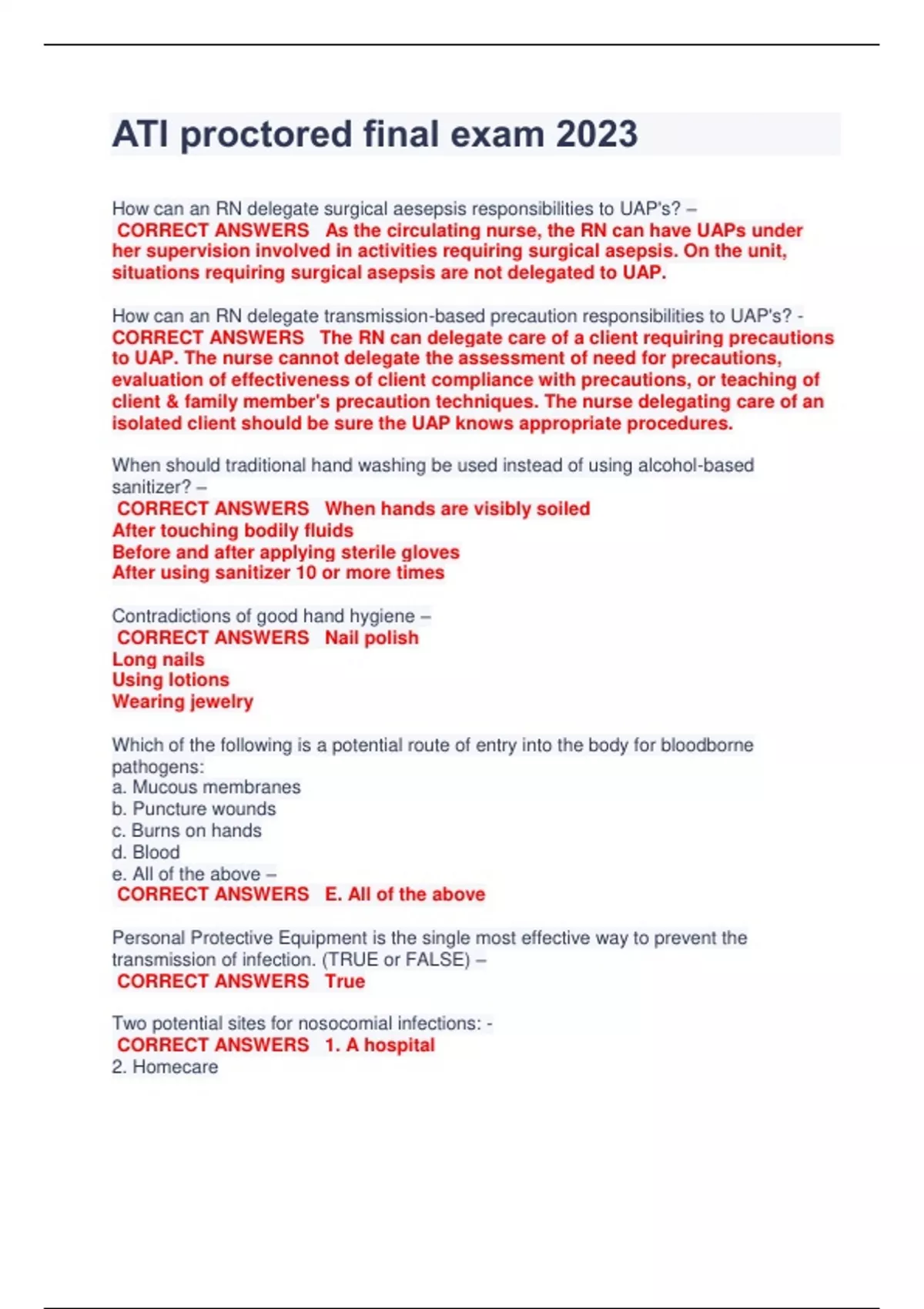 ATI proctored final exam 2023 - ATI - Stuvia US