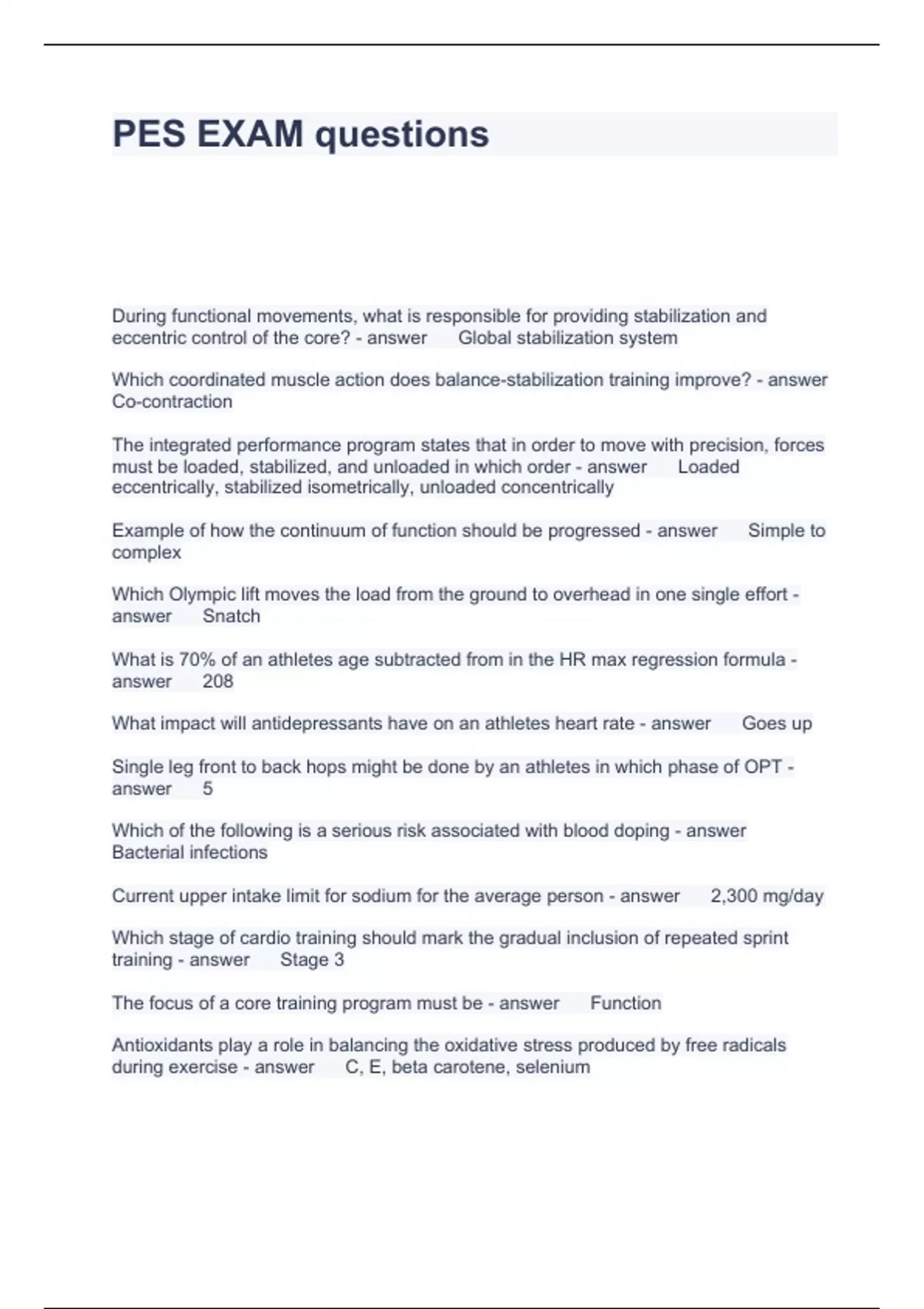 PES EXAM questions with correct Answers 2024 - Pes - Stuvia US