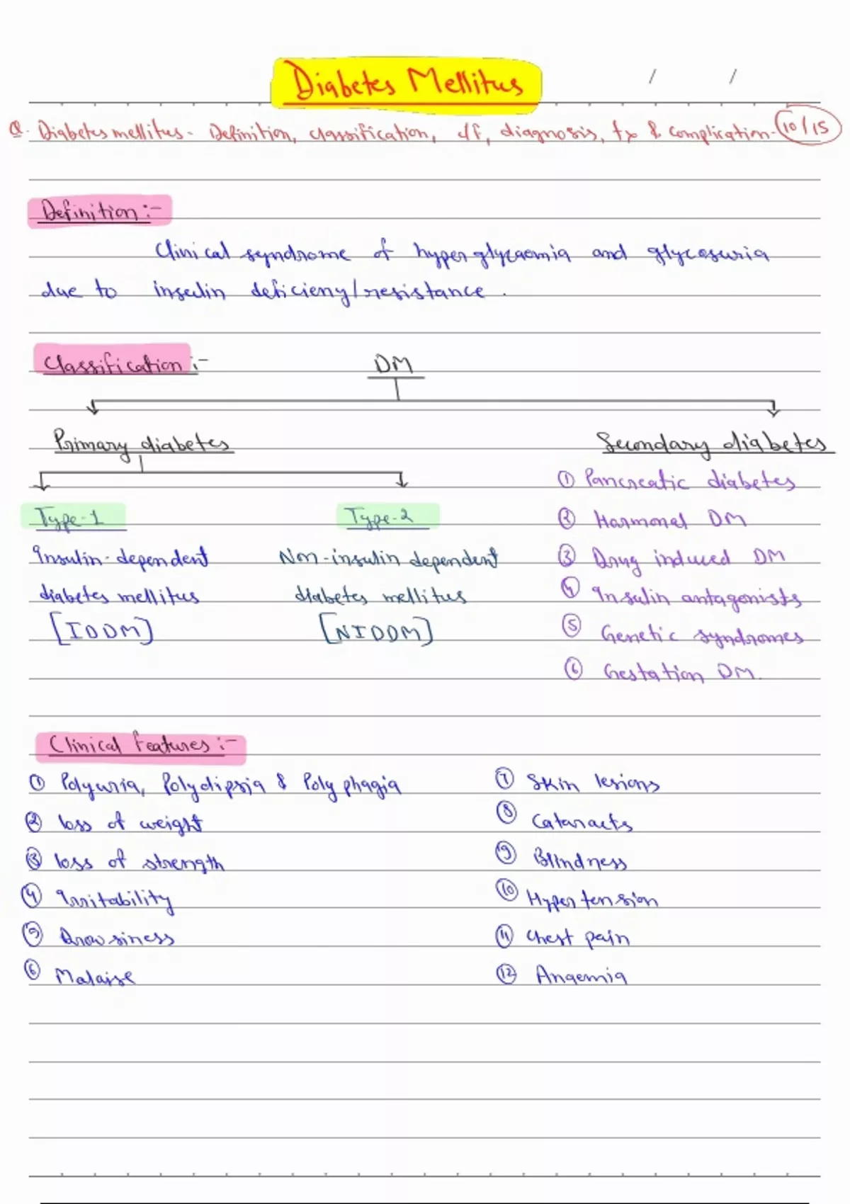 Summary Diabetes mellitus handwritten notes - Medical - Stuvia US