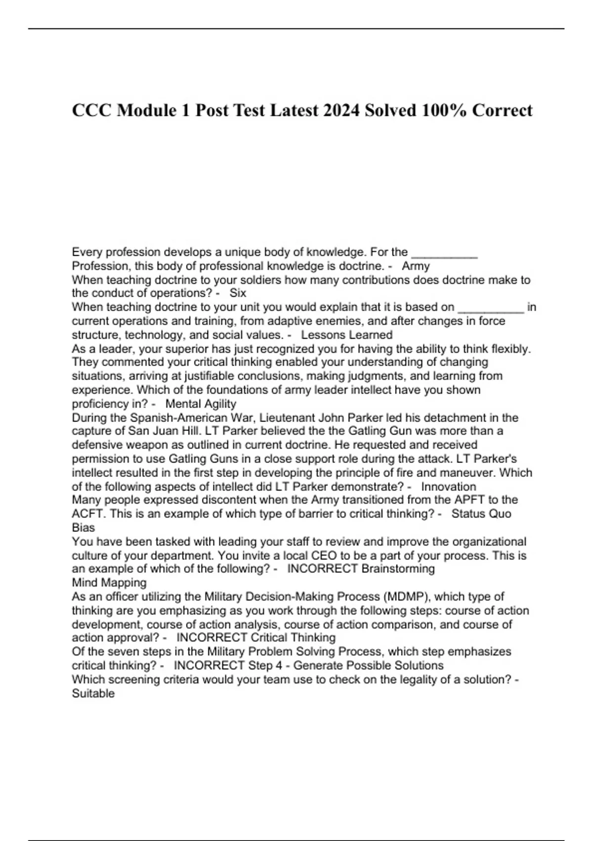 Ccc Module 1 Post Test Latest 2024 Solved 100 Correct Ccc Certified Cooperative