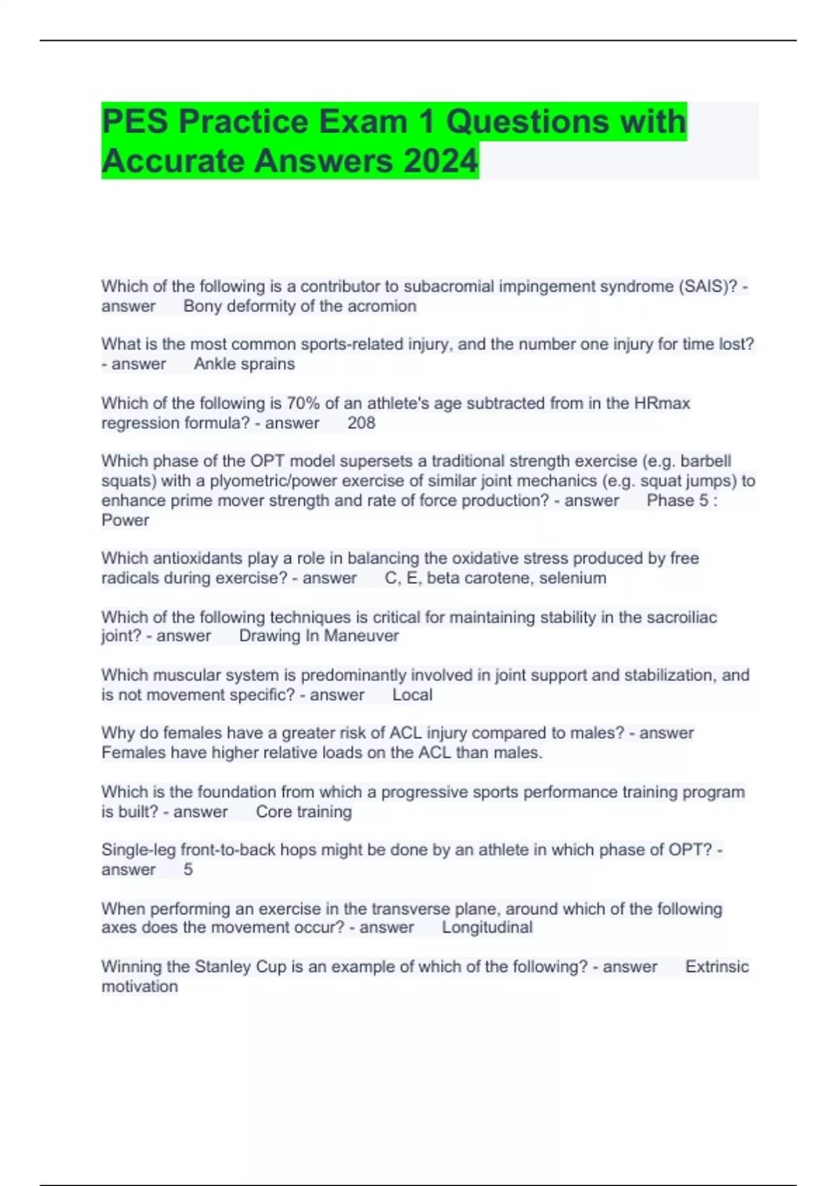 PES Practice Exam 1 Questions with Accurate Answers 2024 - Pes - Stuvia US