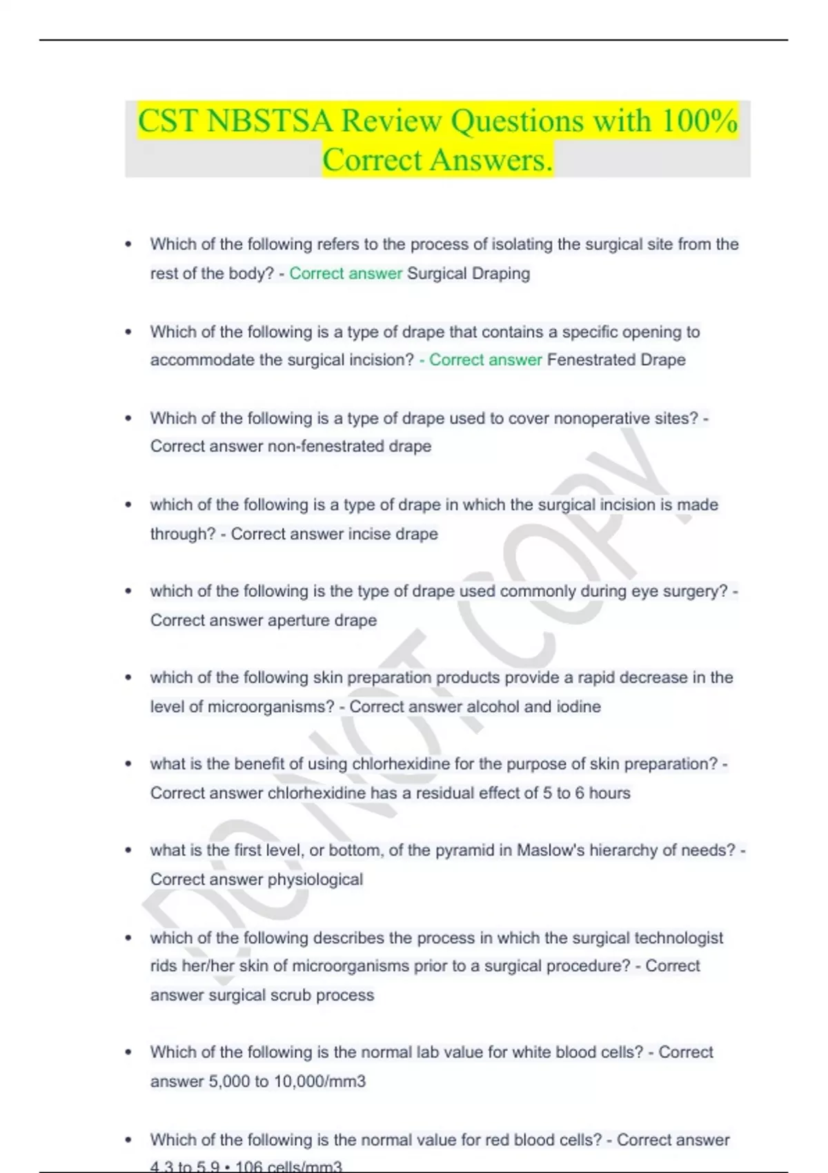 CST NBSTSA Review Questions with 100% Correct Answers. - CST NBSTSA - Stuvia US