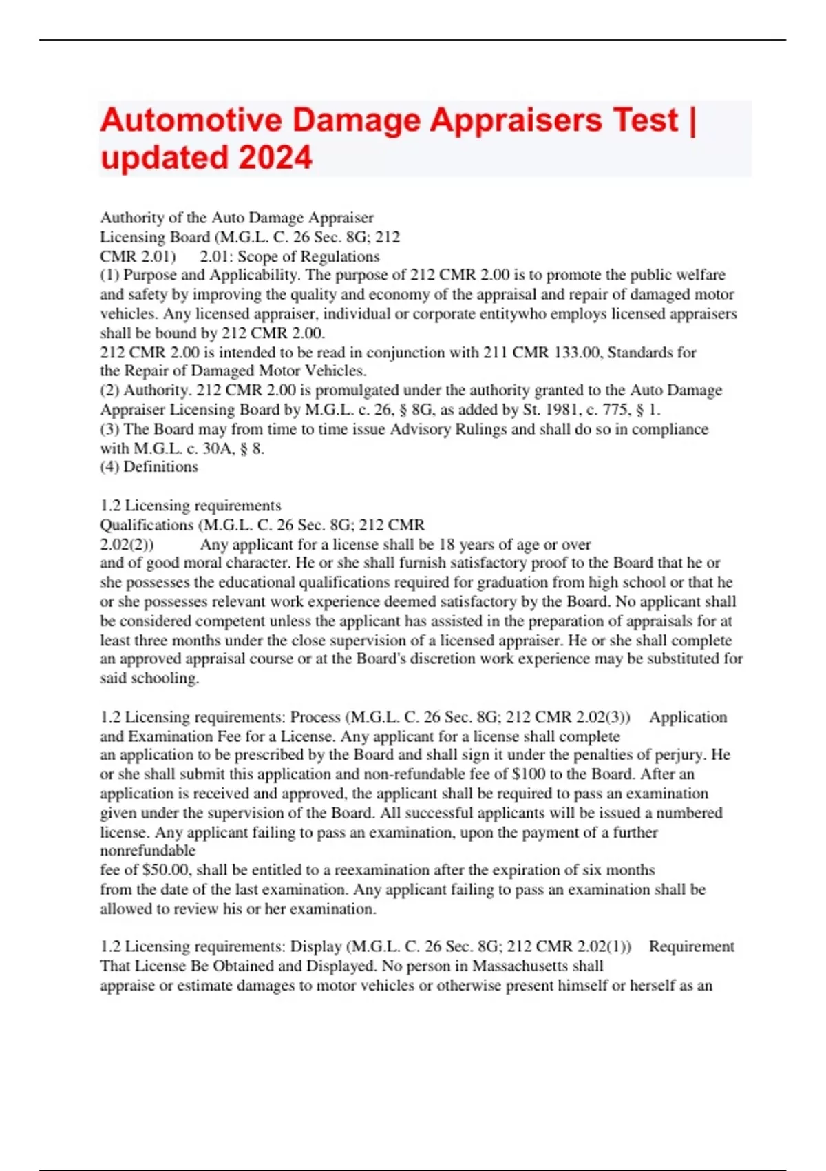 Automotive Damage Appraisers Test | updated 2024 - Automotive Damage ...