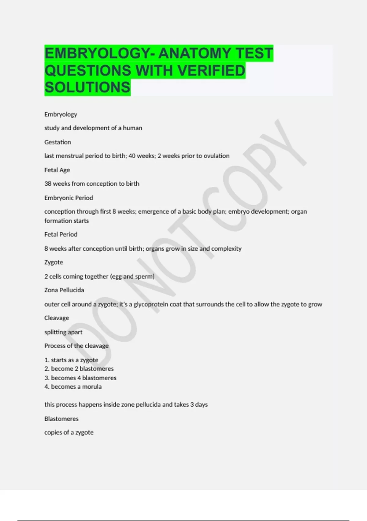 EMBRYOLOGY- ANATOMY TEST QUESTIONS WITH VERIFIED SOLUTIONS - Embryology ...