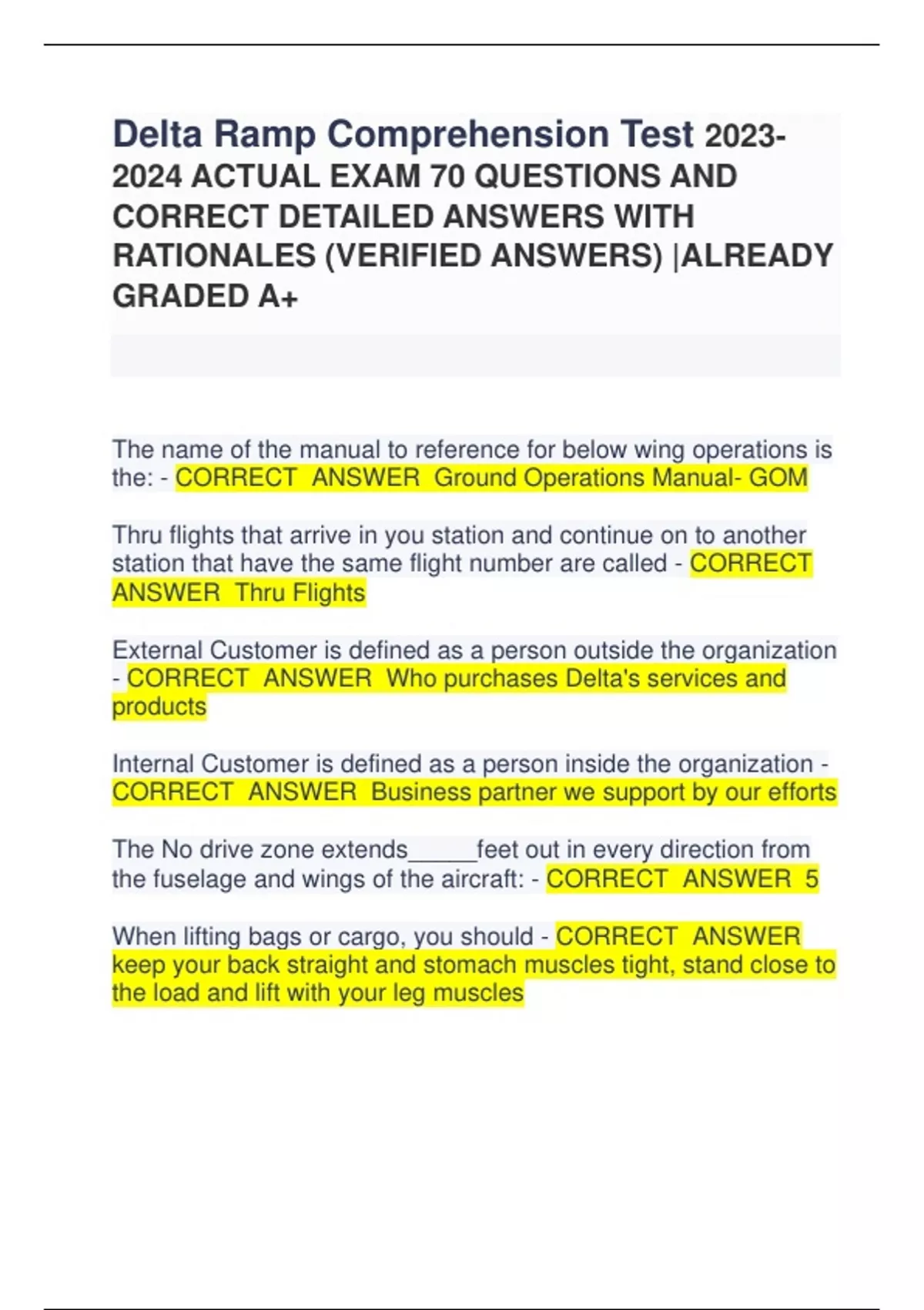 Delta Ramp Comprehension Test ACTUAL EXAM 70 QUESTIONS AND CORRECT ...