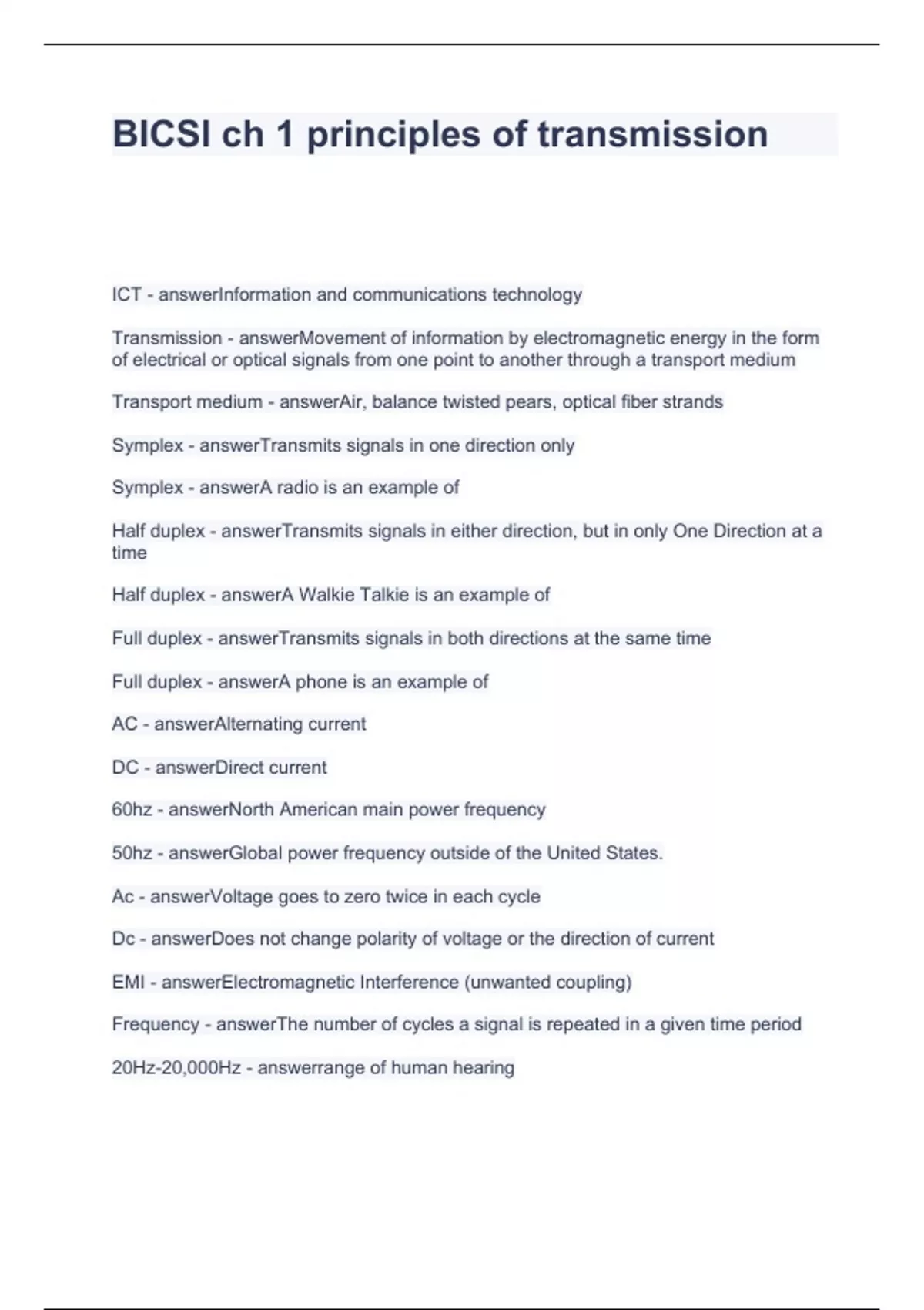 BICSI ch 1 principles of transmission Questions and Answers Latest ...