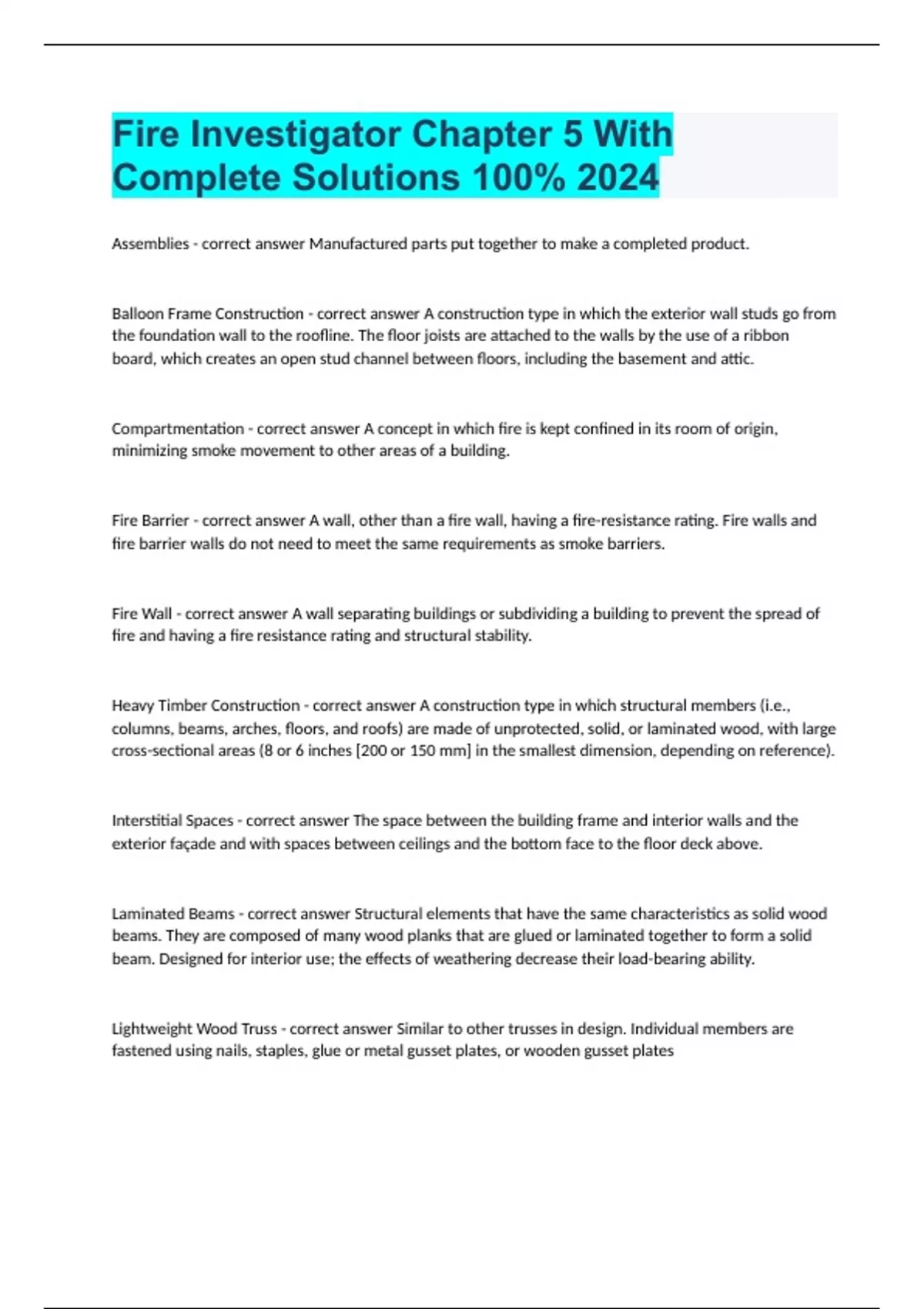 Fire Investigator Chapter 5 With Complete Solutions 100% 2024 ...