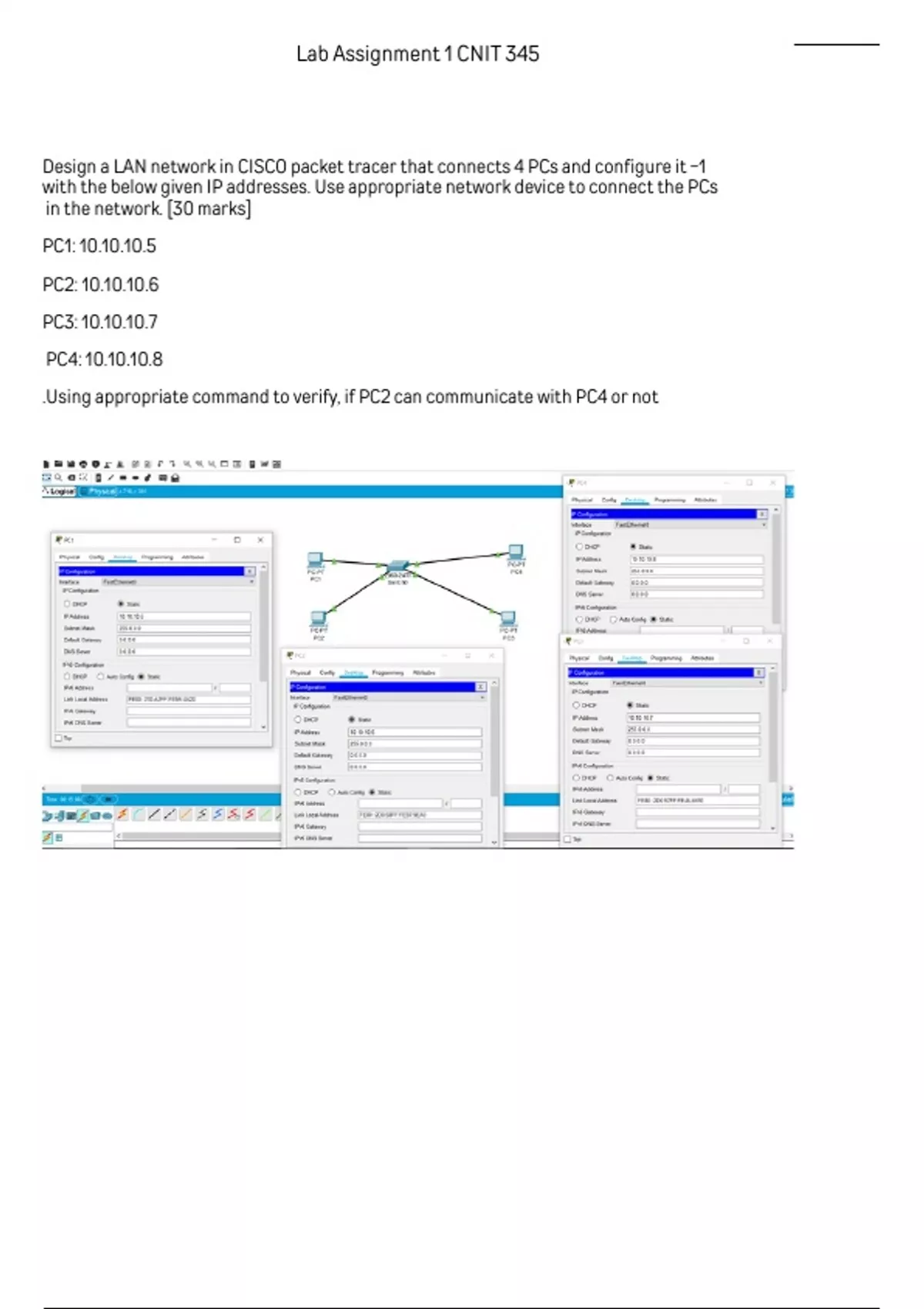 ANSWER lab Assignment Design a LAN network in CISCO packet tracer - Design a LAN network in ...