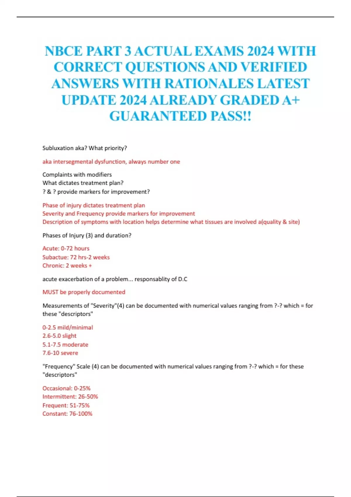 NBCE PART 3 ACTUAL EXAMS 2024 WITH CORRECT QUESTIONS AND VERIFIED ...