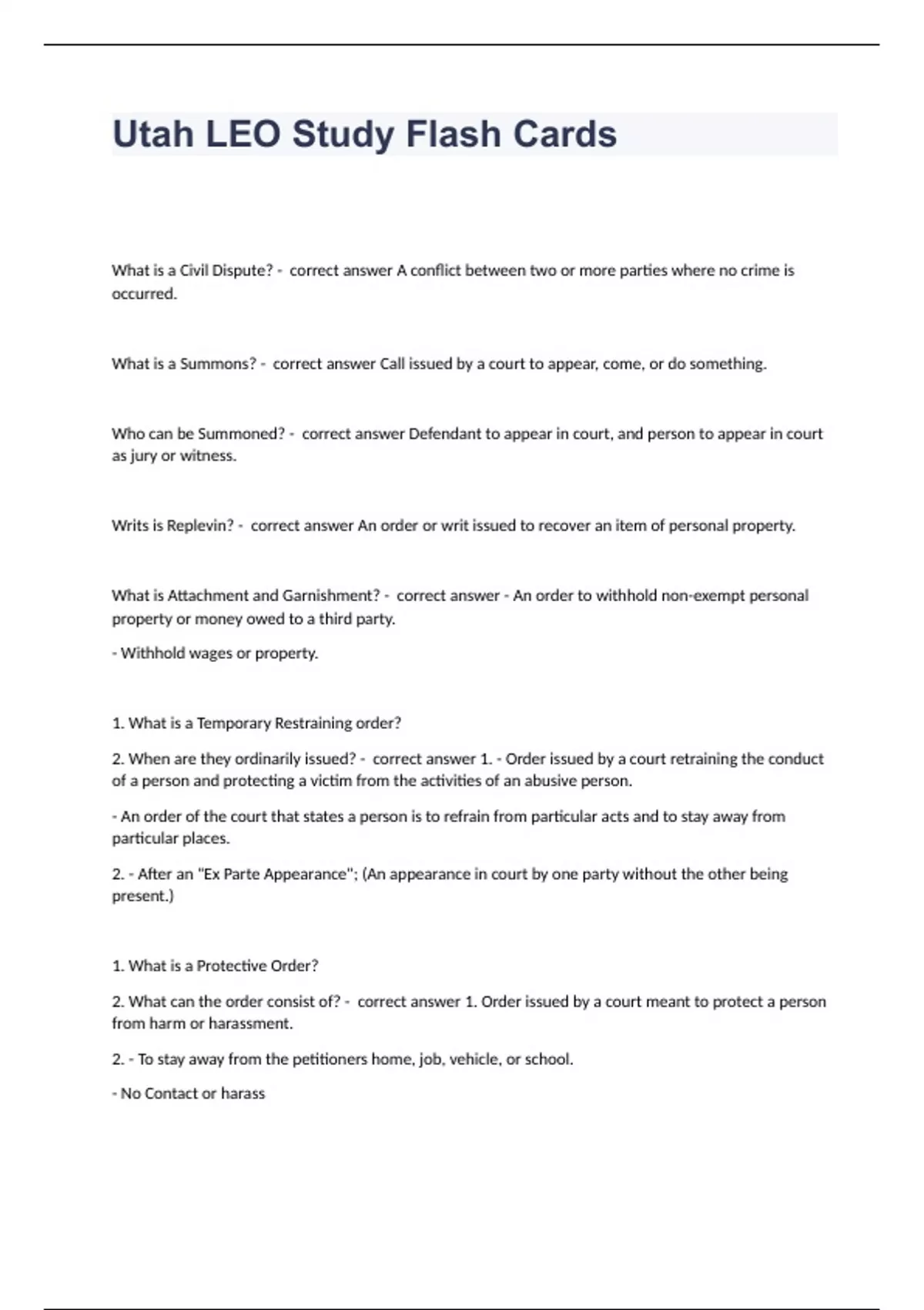 Utah LEO Study Flash Cards Questions with complete solution 2023/2024 ...