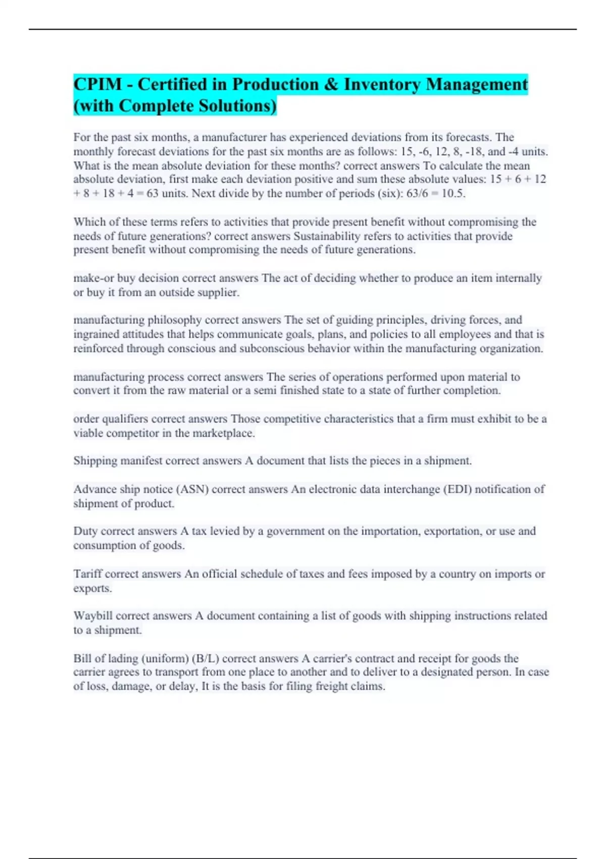 CPIM - Certified in Production & Inventory Management (with Complete ...