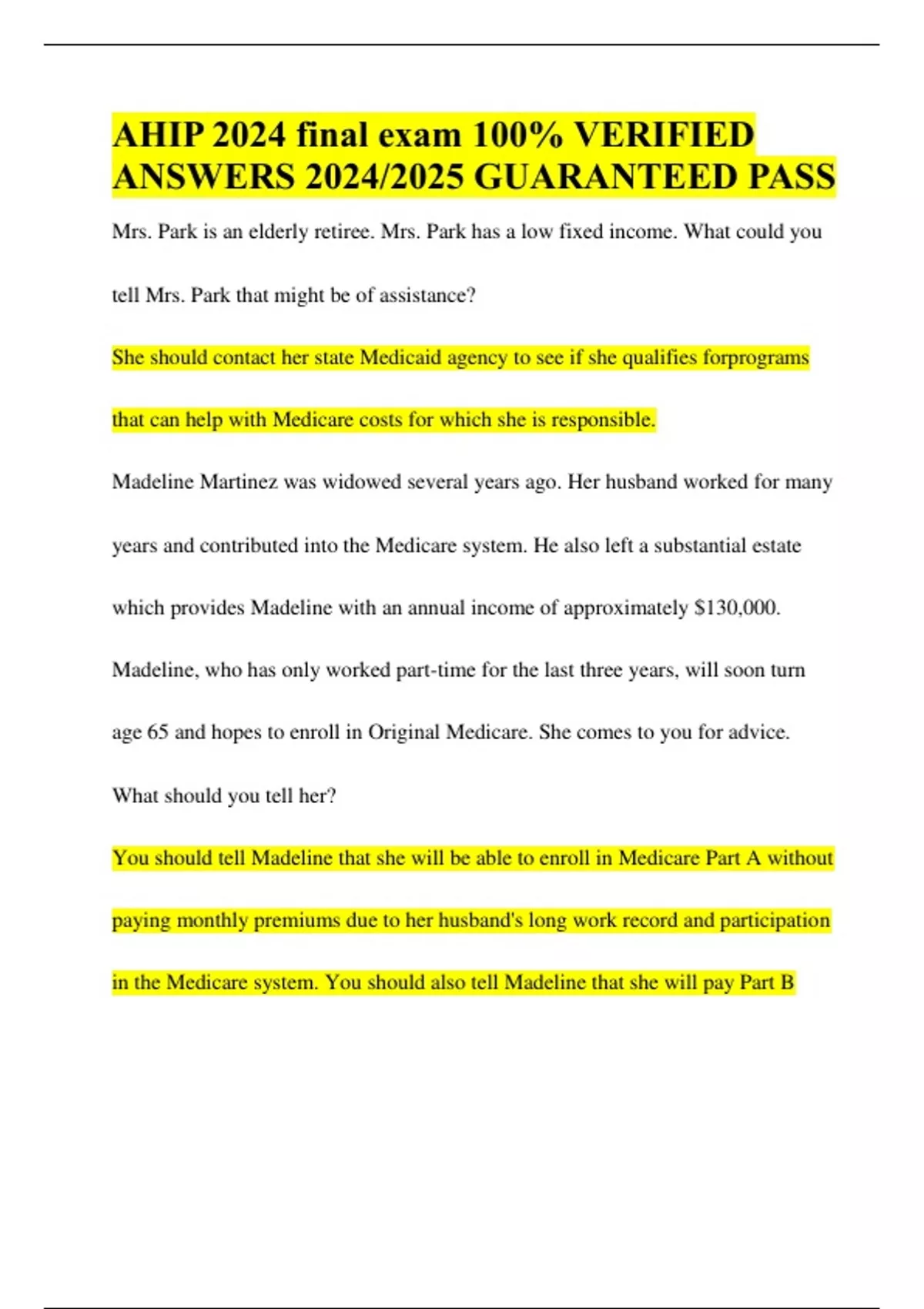 AHIP 2024 final exam 100% VERIFIED ANSWERS 2024/2025 GUARANTEED PASS ...