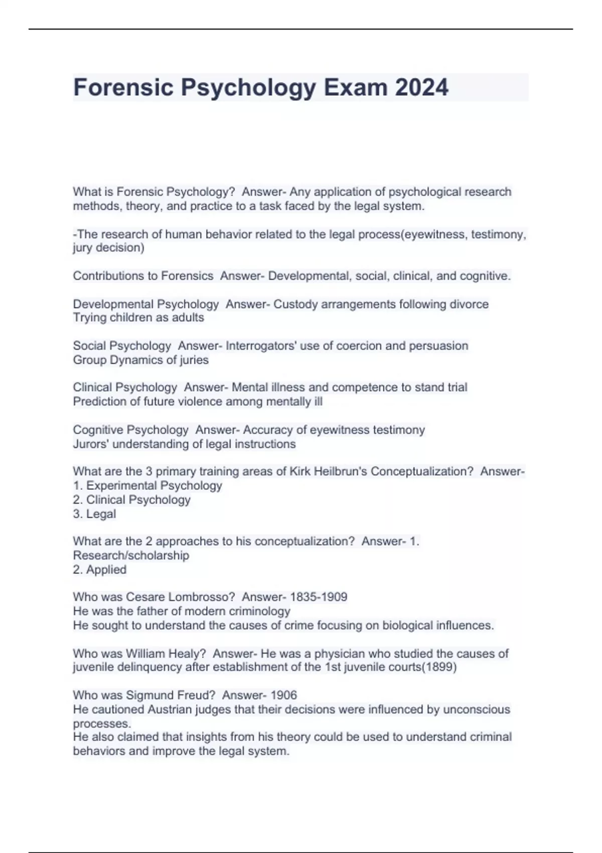 Forensic Psychology Exam 2024 - Forensic Psychology - Stuvia US