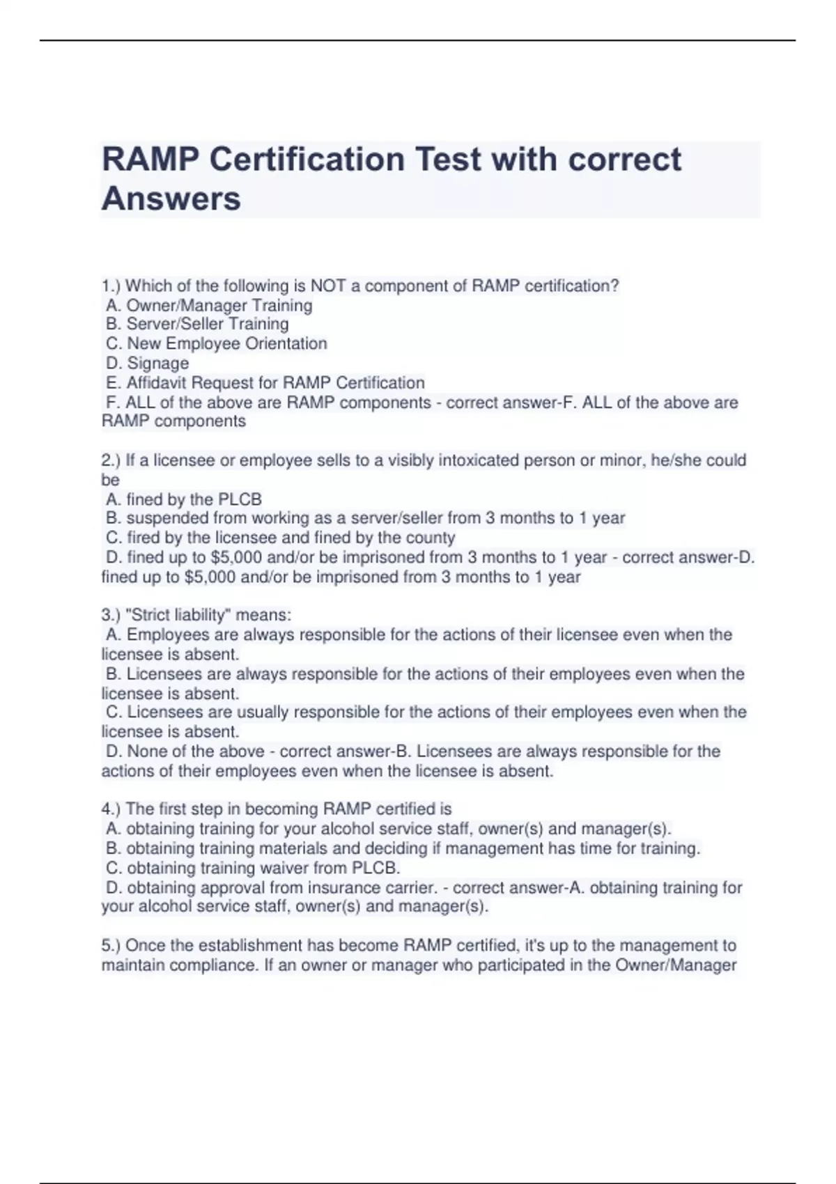 RAMP Certification Test with correct Answers with correct Answers ...