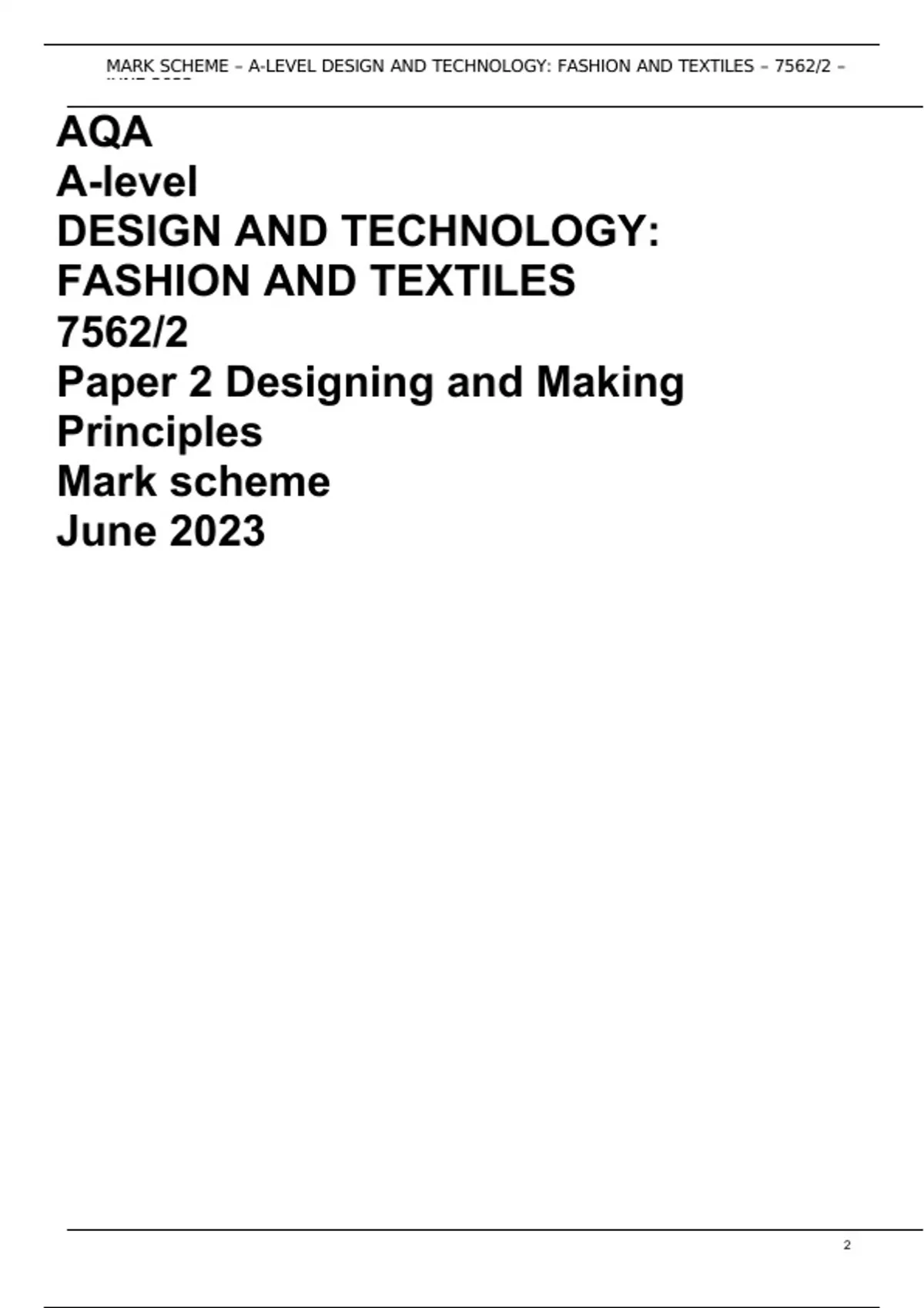AQA A-level DESIGN AND TECHNOLOGY: FASHION AND TEXTILES 7562/2 Paper 2 ...