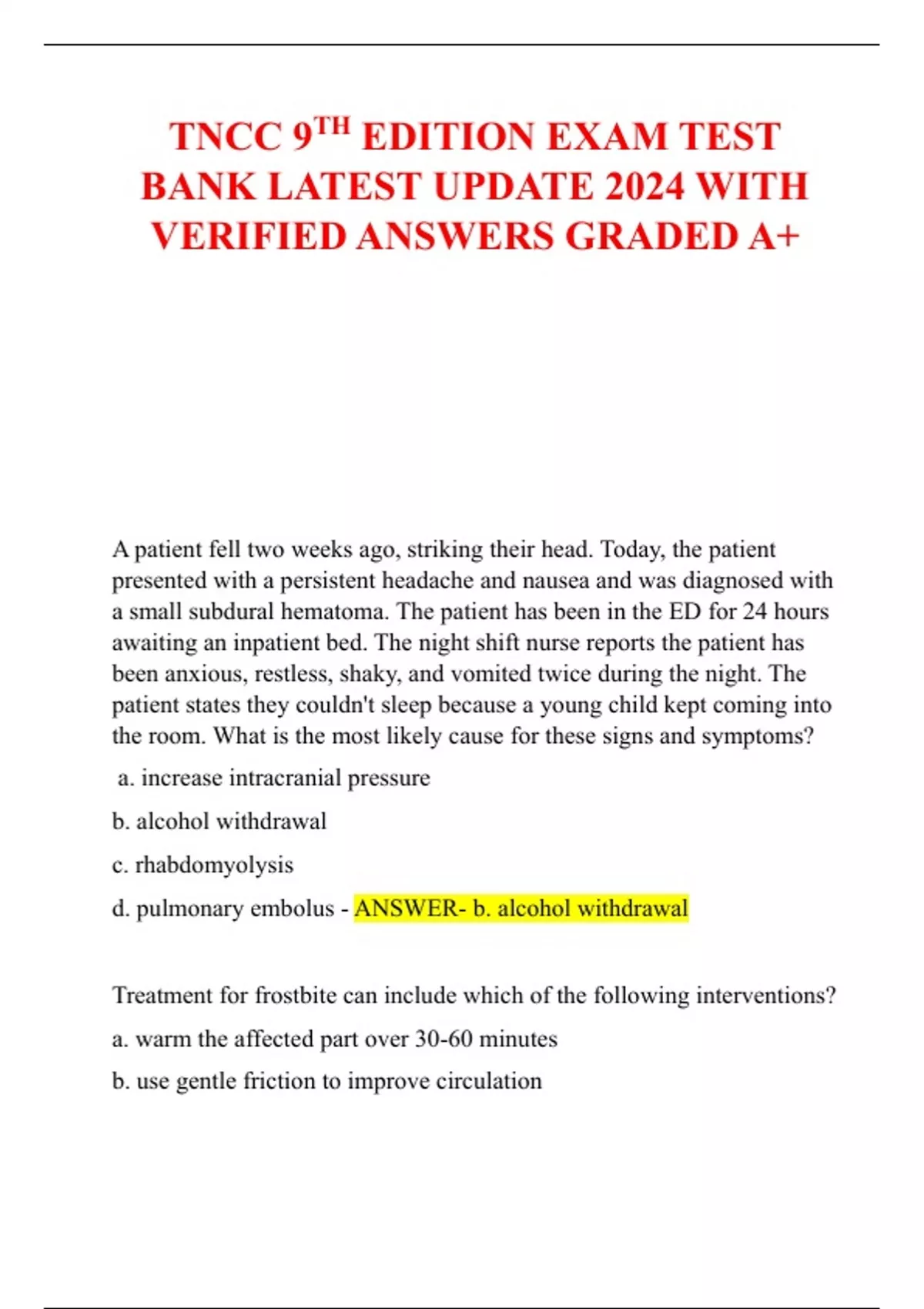 TNCC 9TH EDITION EXAM TEST BANK LATEST UPDATE 2024 WITH VERIFIED ...