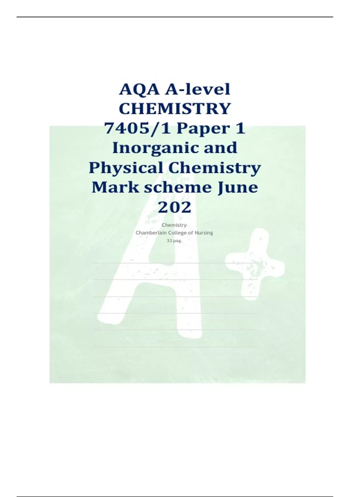 AQA A-level CHEMISTRY 7405/1 Paper 1 Inorganic and Physical Chemistry ...
