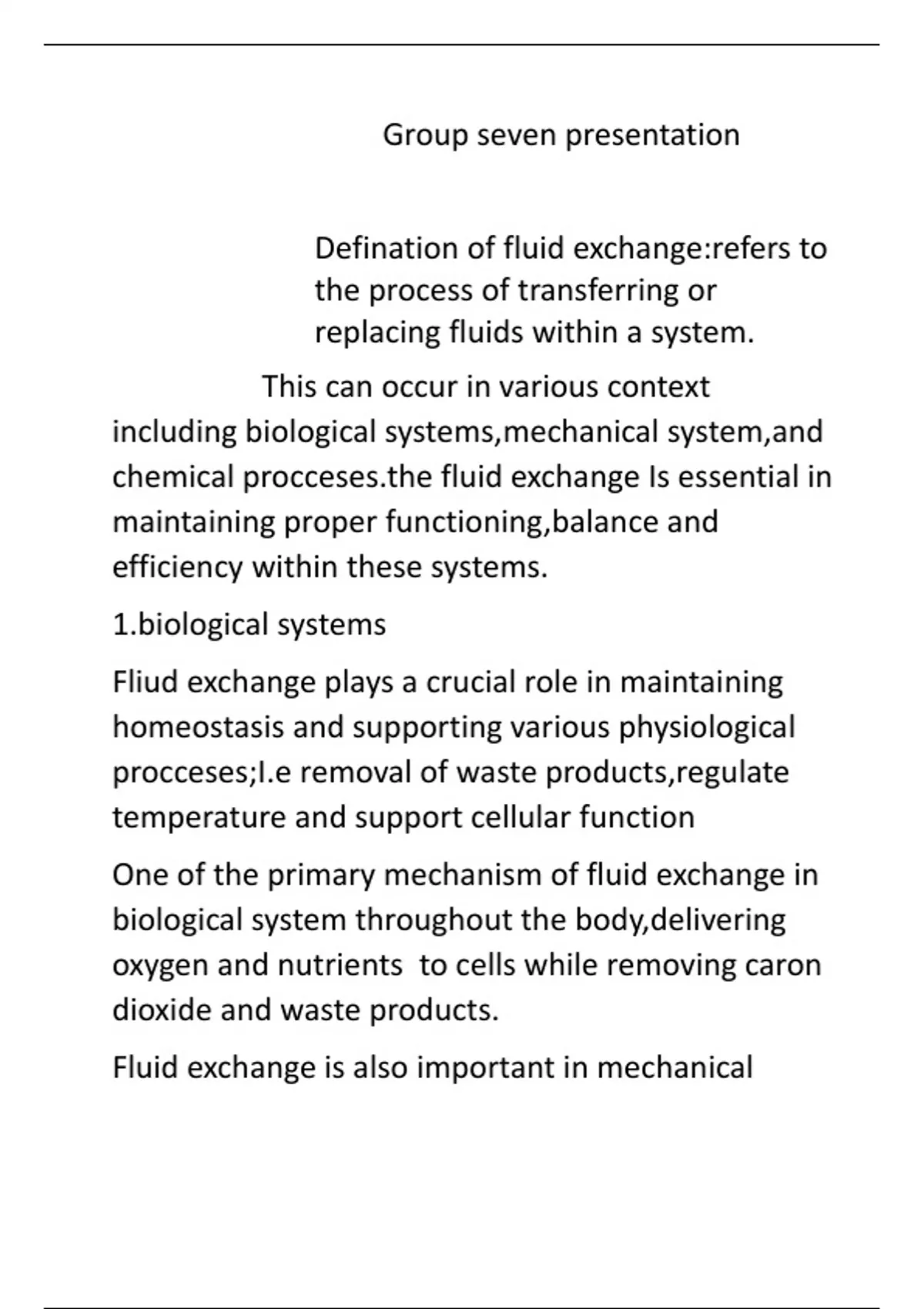 Group seven presentation Defination of fluid exchange:refers to the ...