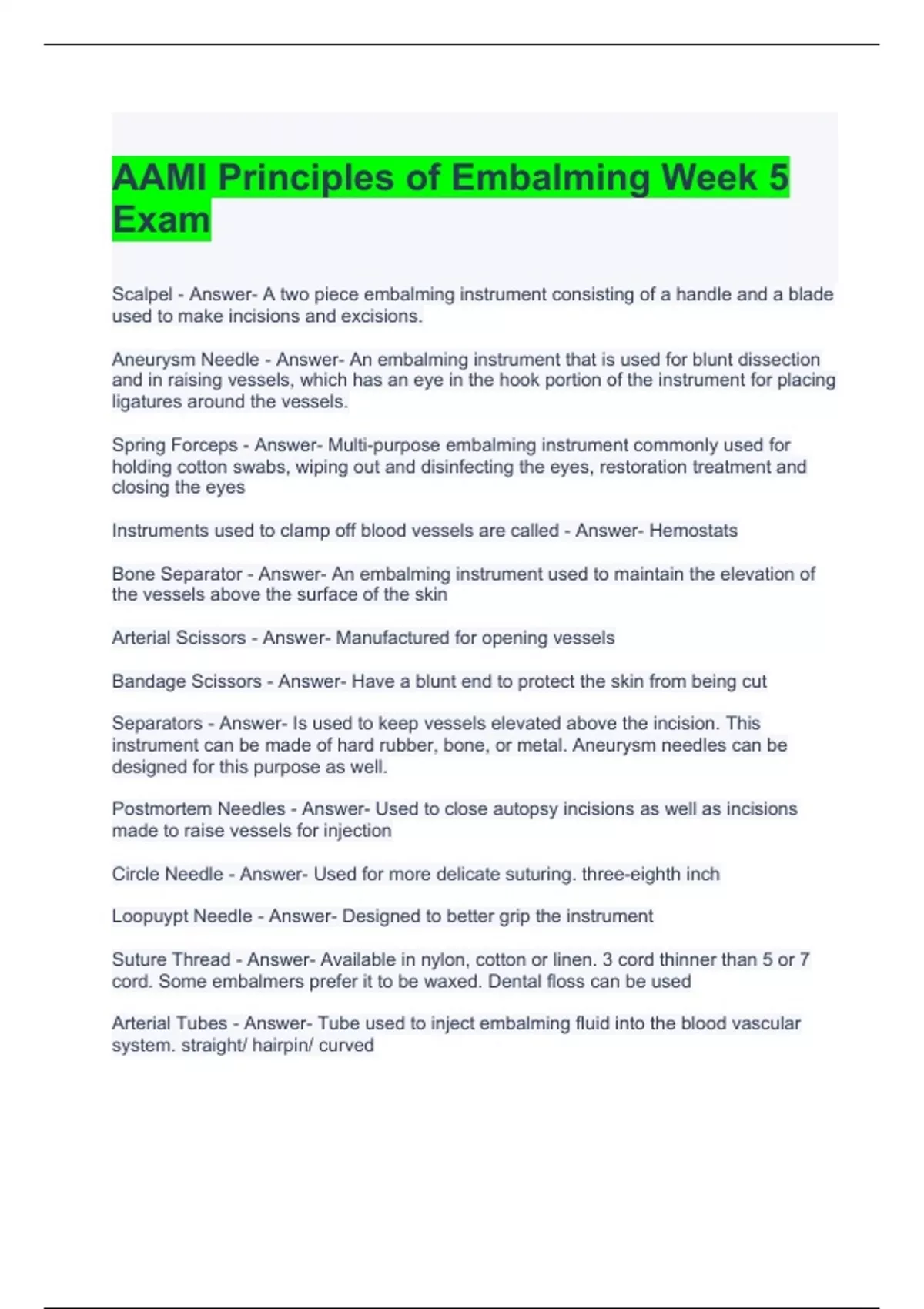 AAMI Principles of Embalming Week 5 Exam Questions and Answers - AAMI ...