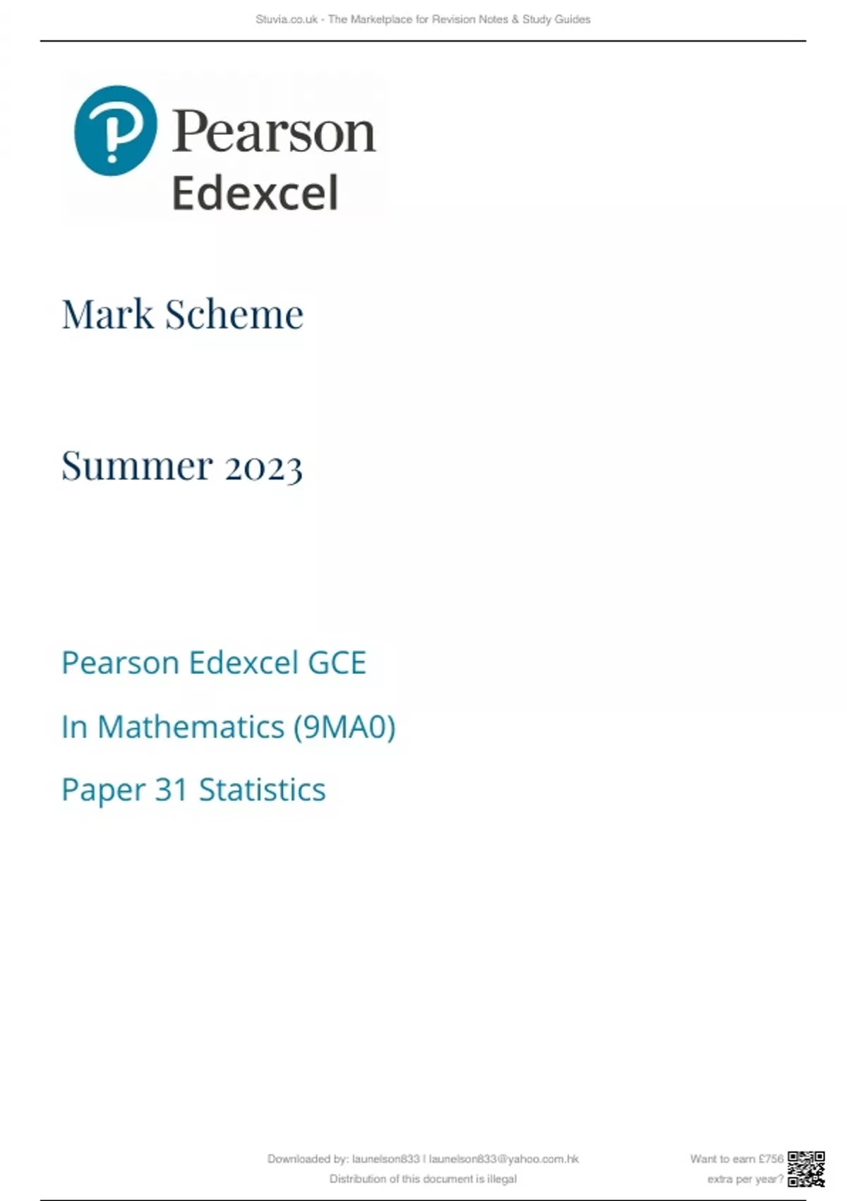 Alevel math paper 3 2023 June statistic (mark scheme) - Alevel math ...