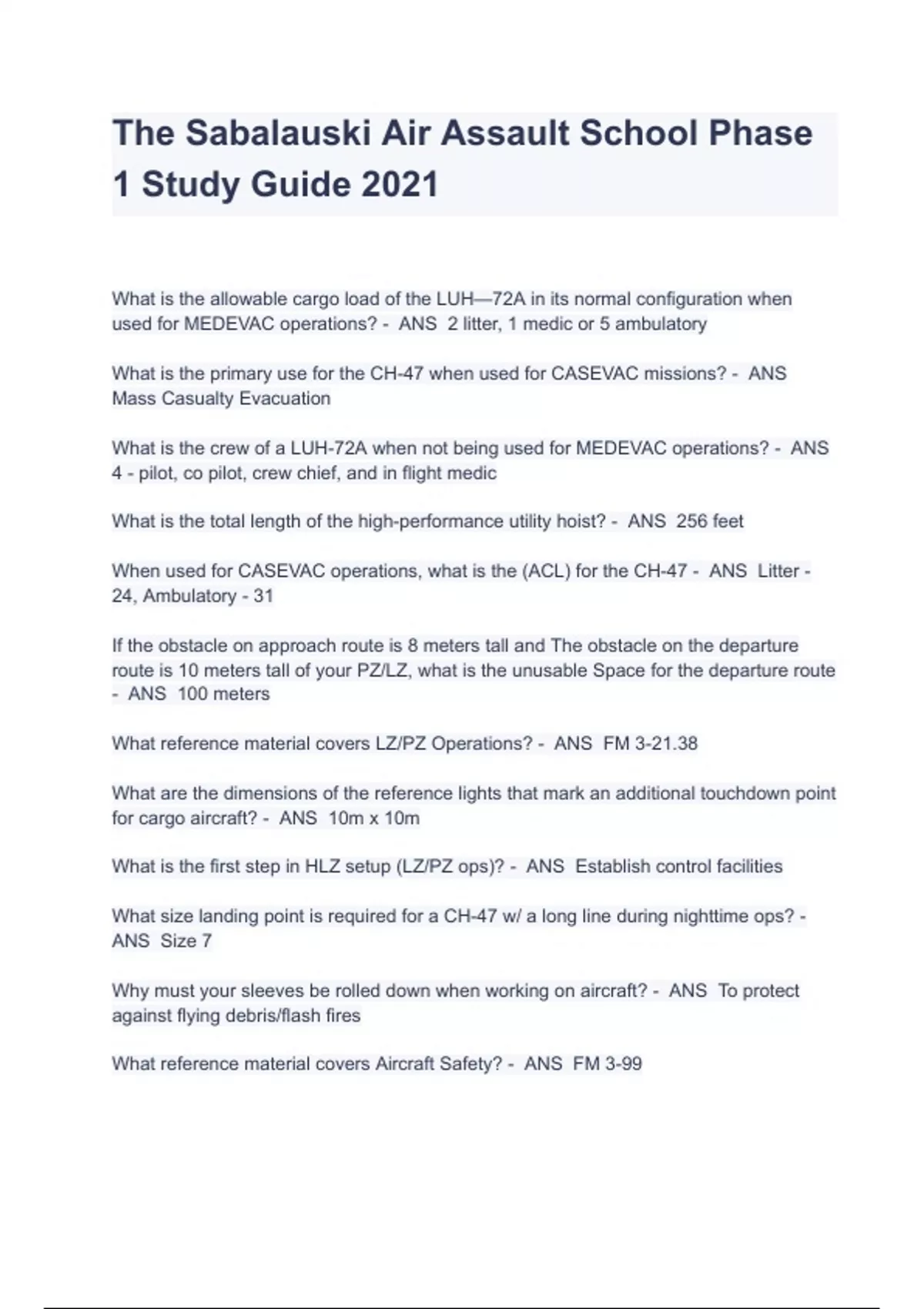 The Sabalauski Air Assault School Phase 1 Study Guide 2021 - Air ...