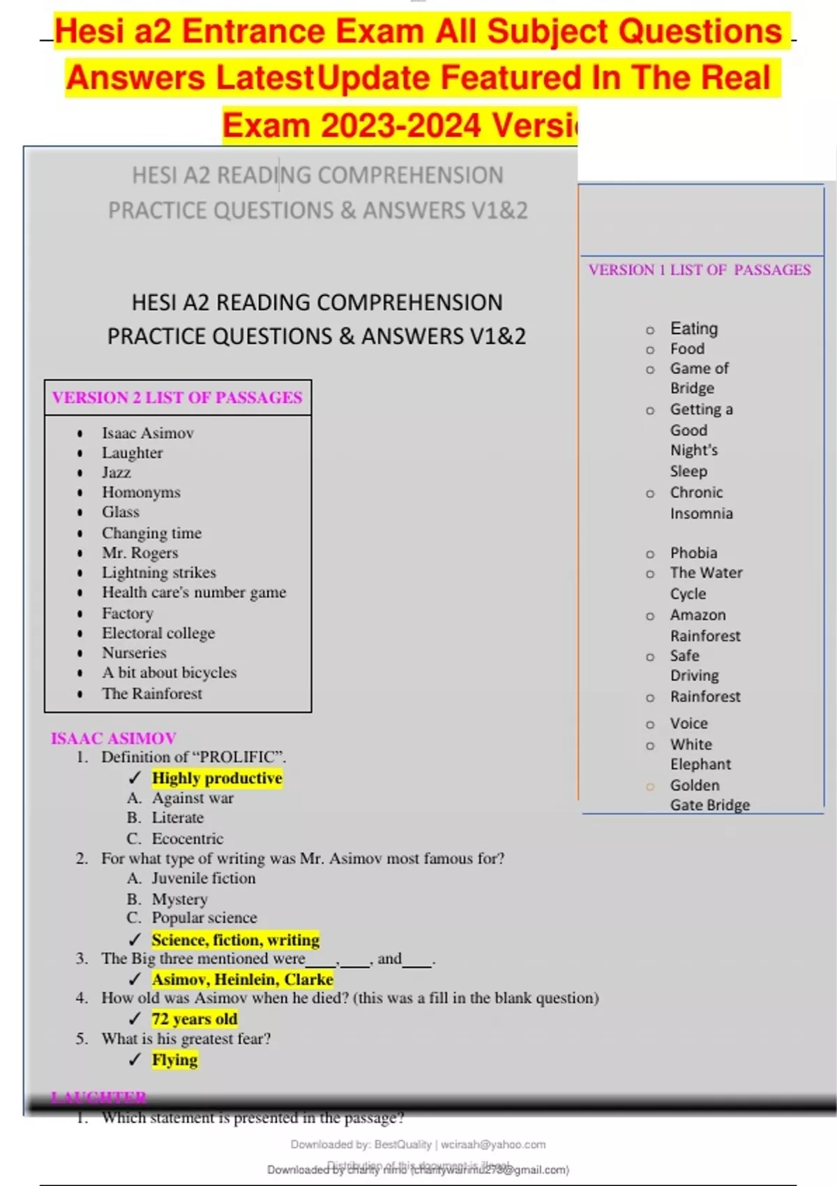Hesi a2 Entrance Exam All Subject Questions Answers LatestUpdate ...